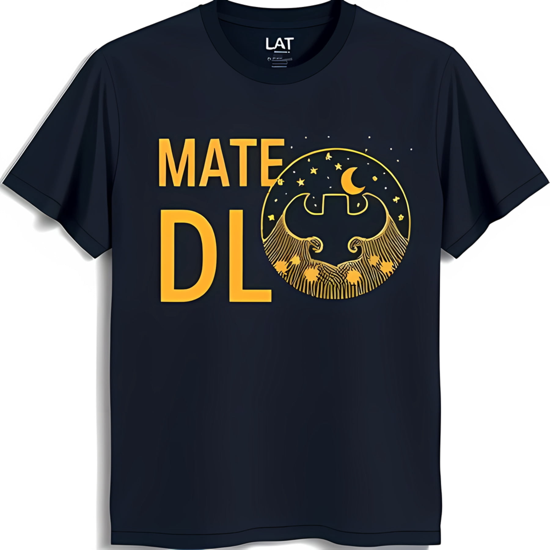 Bold Black T-Shirt with Yellow 'Mate DL' Text and & Stars Design ...