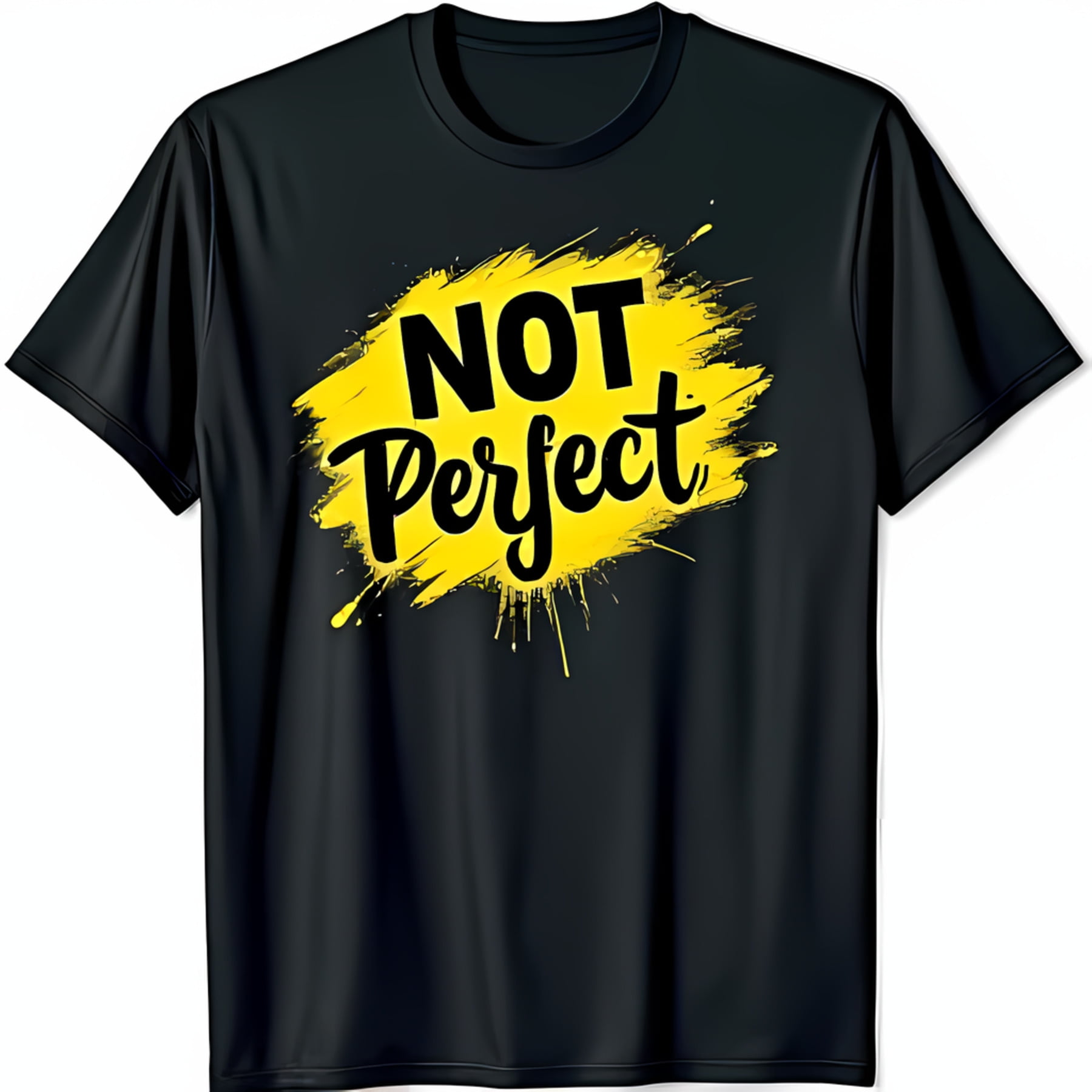Bold Black T-Shirt with Yellow Splatter & NOT Statement Design ...