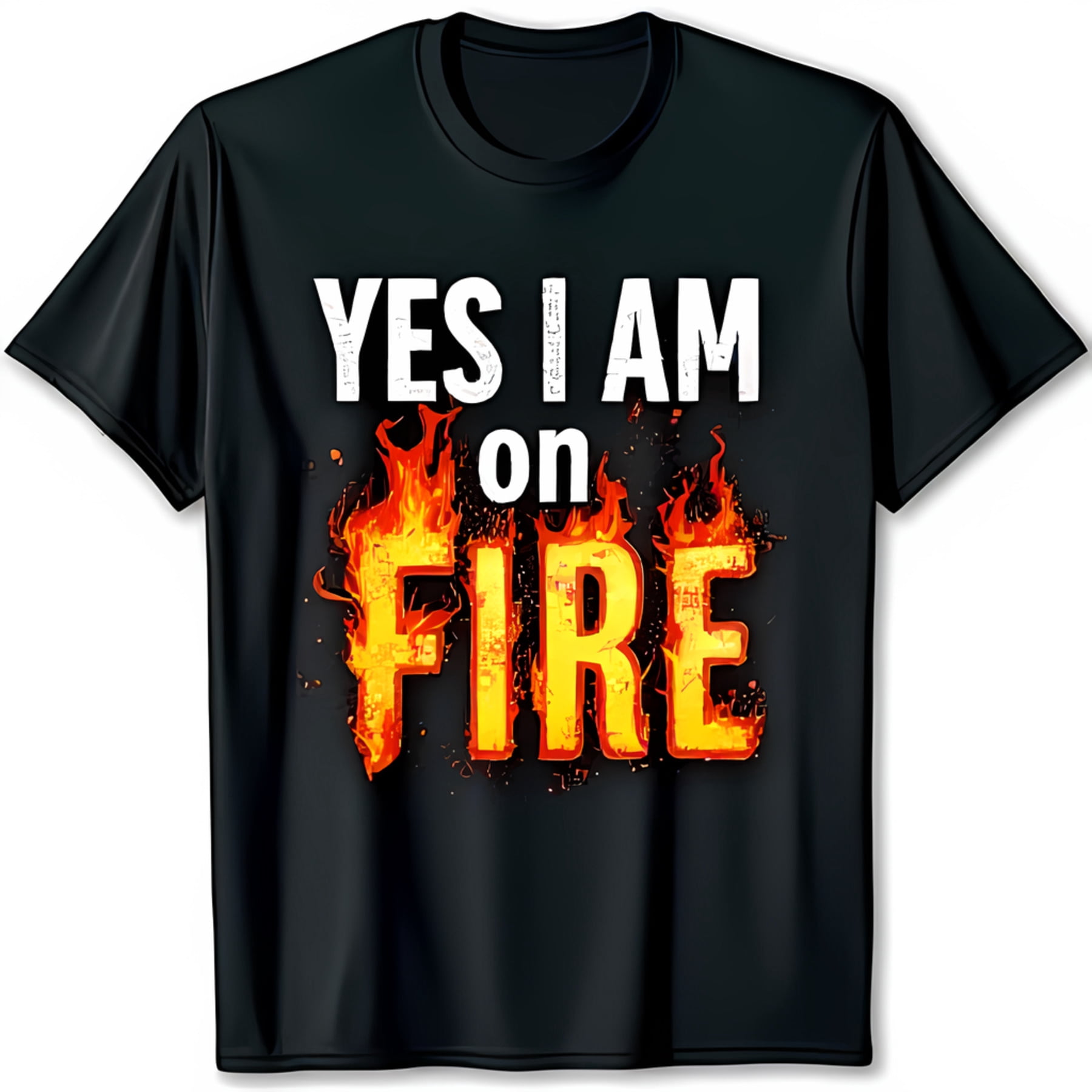 Bold Black T-Shirt with 'Yes I Am on Fire' Graphic & Flame Design ...