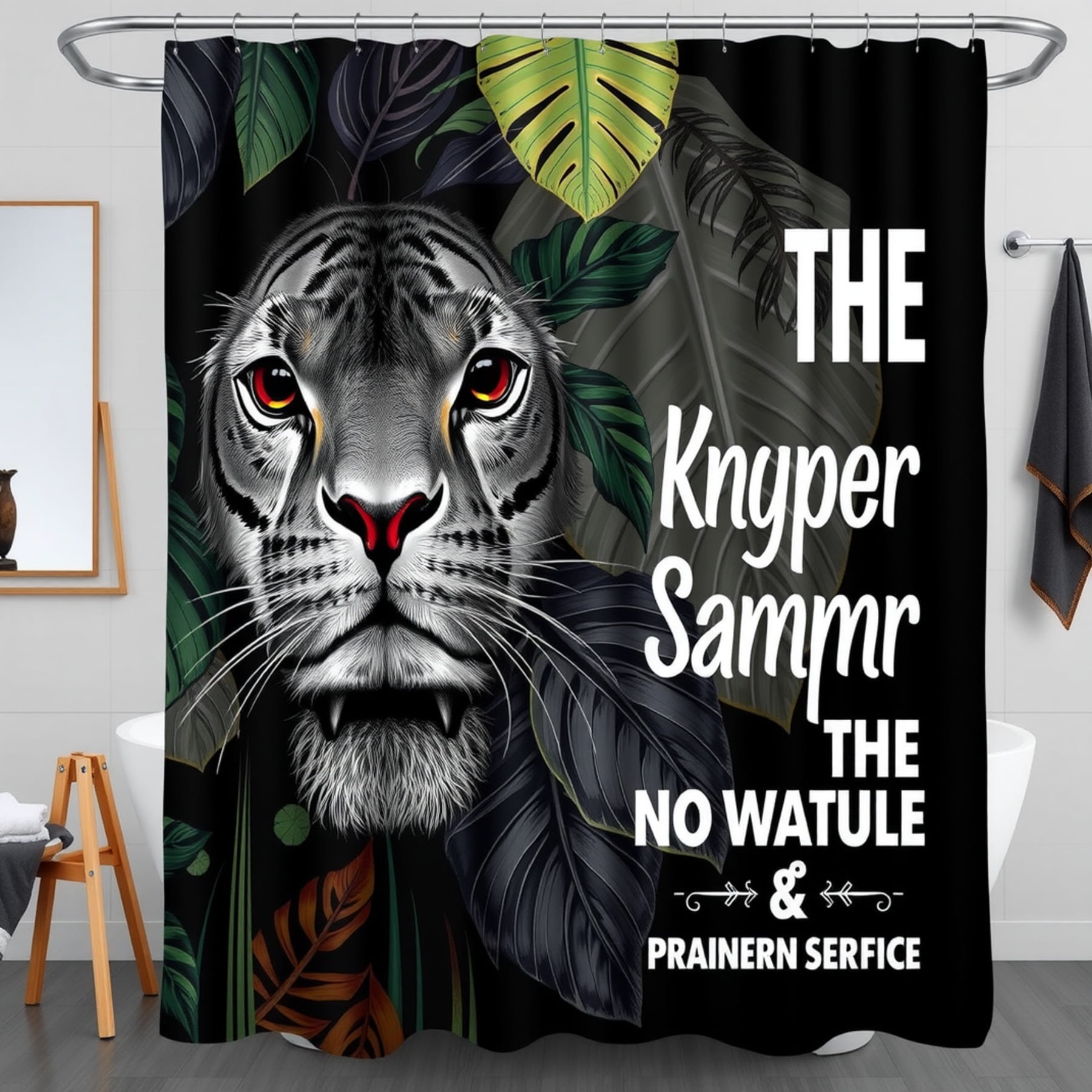 Bold Black Tiger Shower Curtain with Jungle Design & Red Eyes - Walmart.com