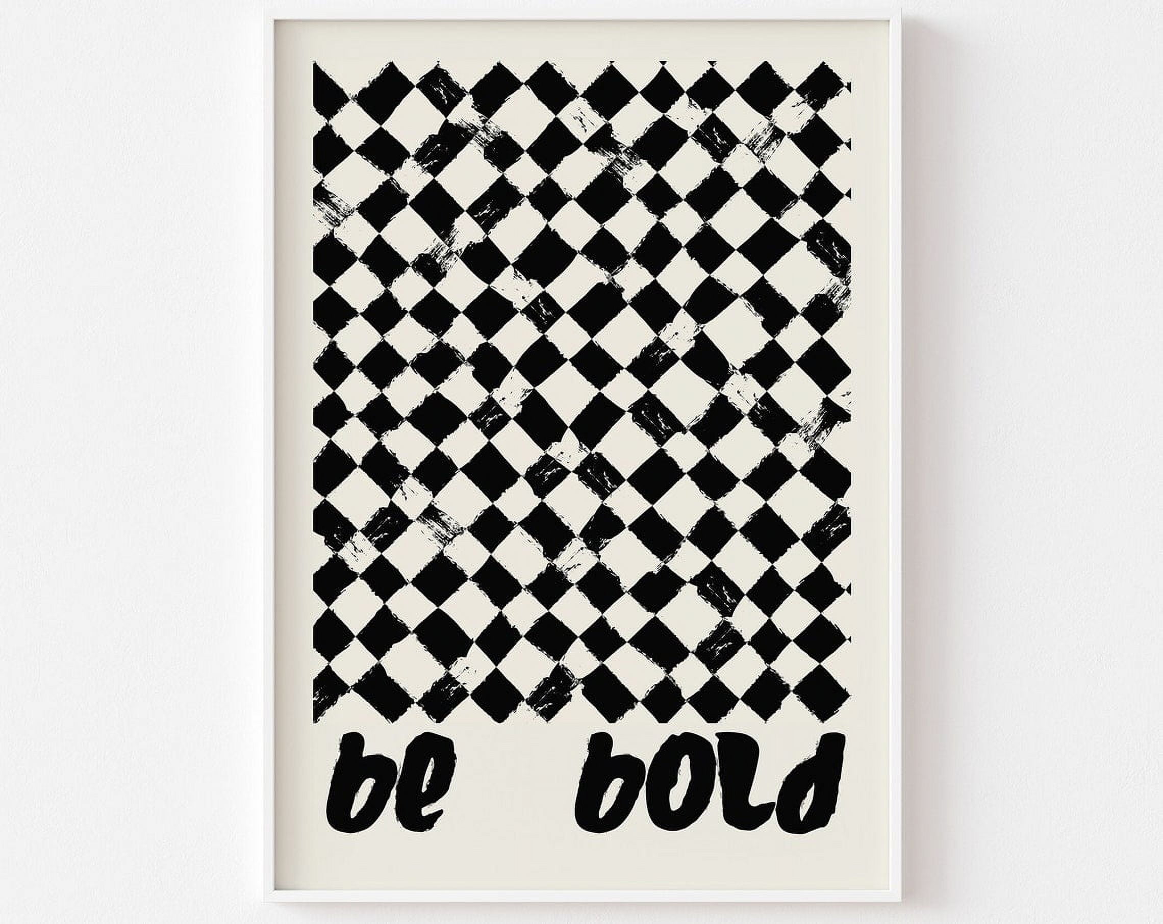 Be Bold Black And White Abstract Wall Art Print - Diagonal Checkerboard, Abstract Artisan Grunge ...