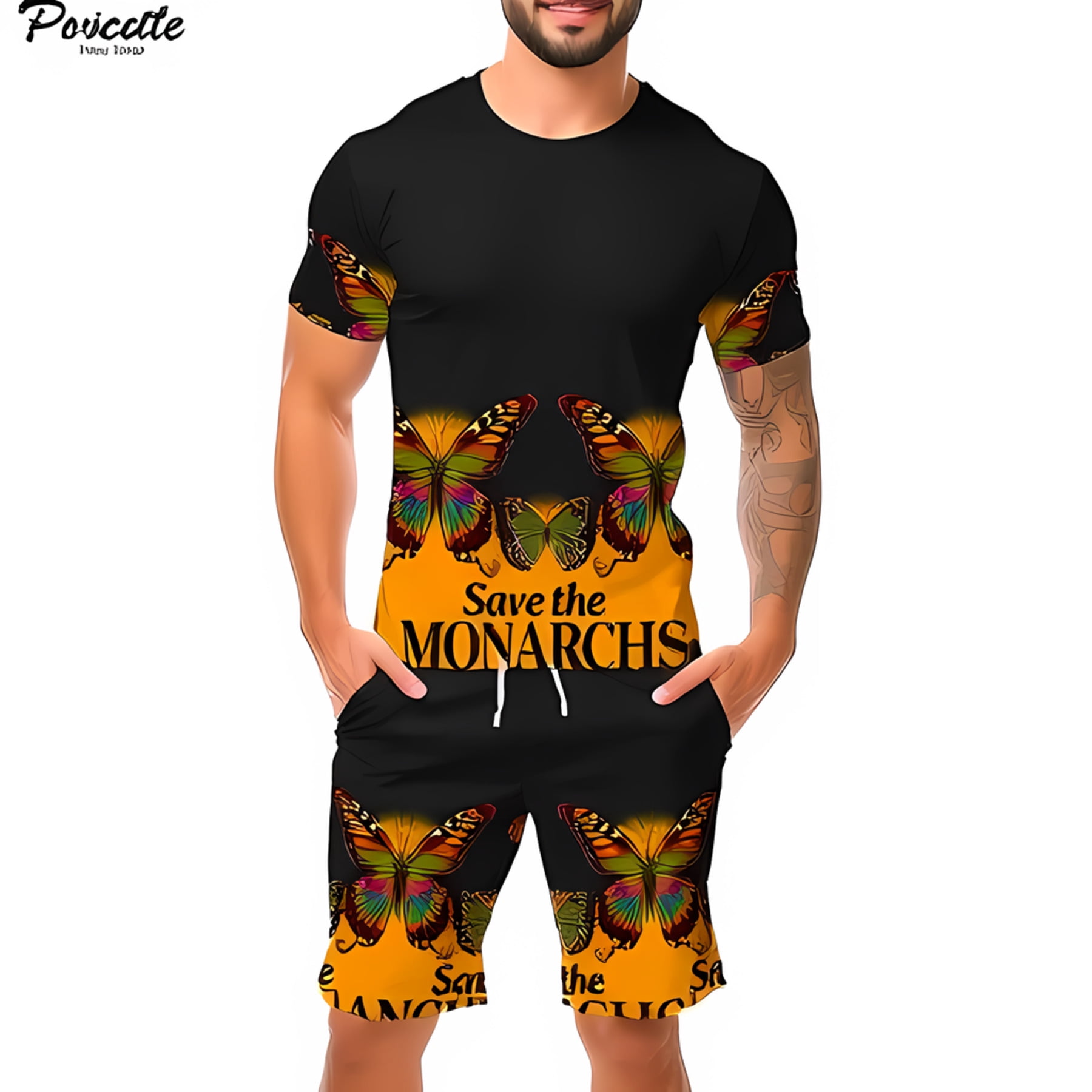 Bold Black and Gold Monarch Butterfly T-Shirt and Shorts Set - Eco ...
