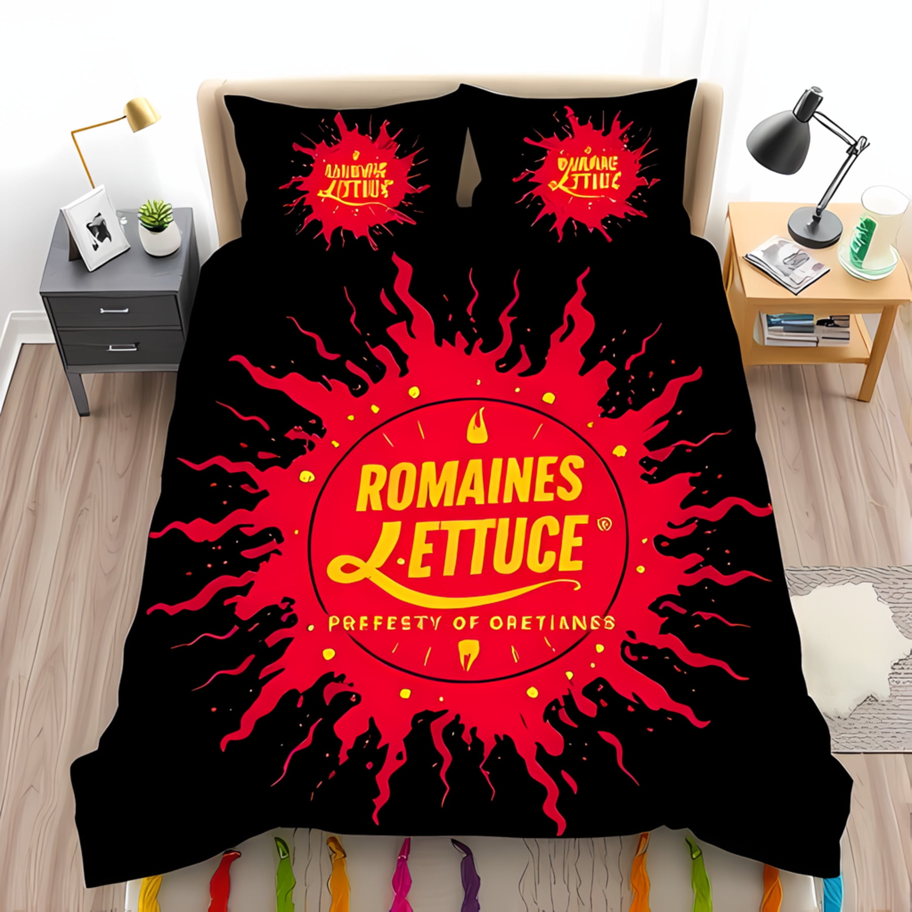 Bold Black and Red 3-Piece Duvet Cover Set with Fiery Design and Retro ...
