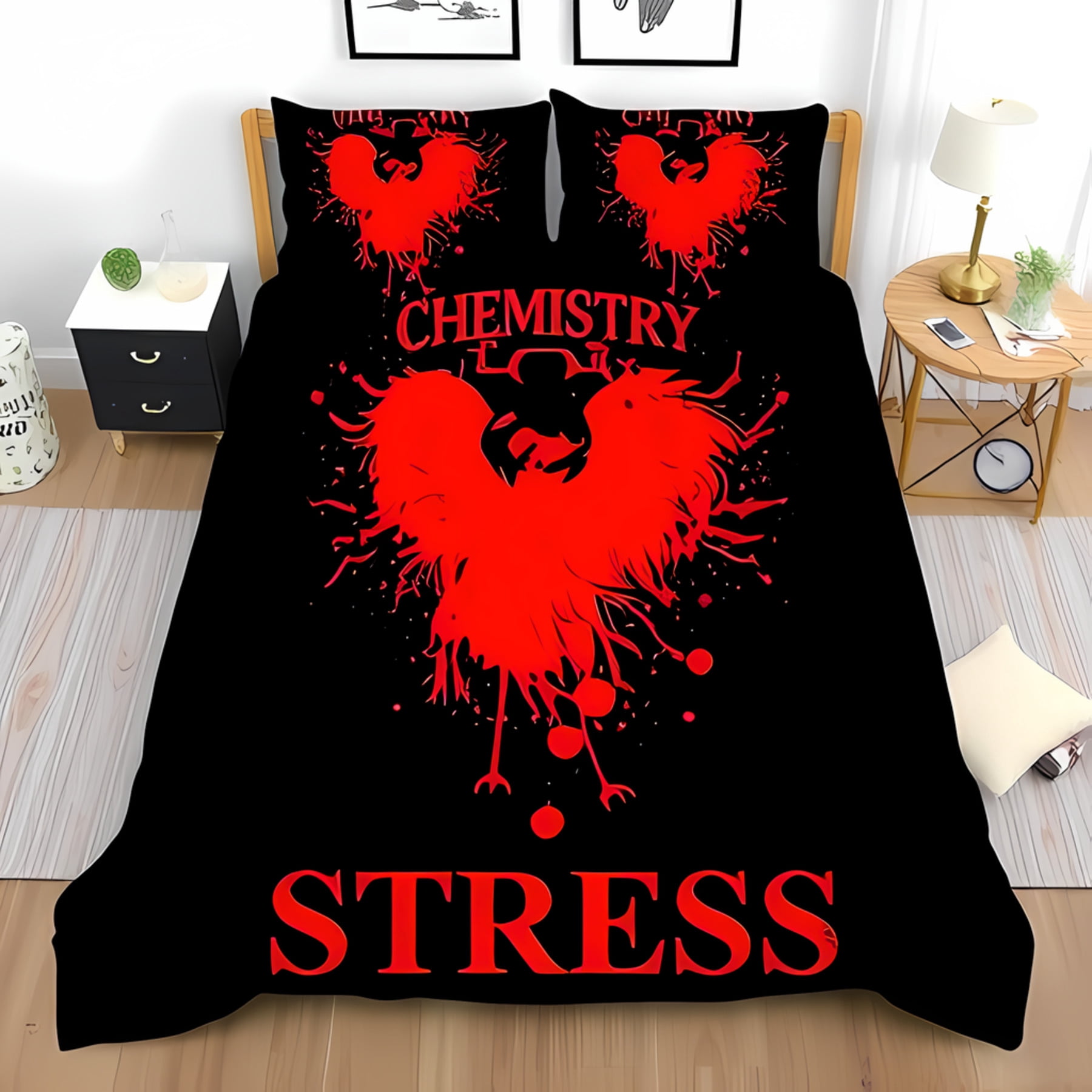 Bold Black and Red 3-Piece Duvet Cover Set with Phoenix Design ...