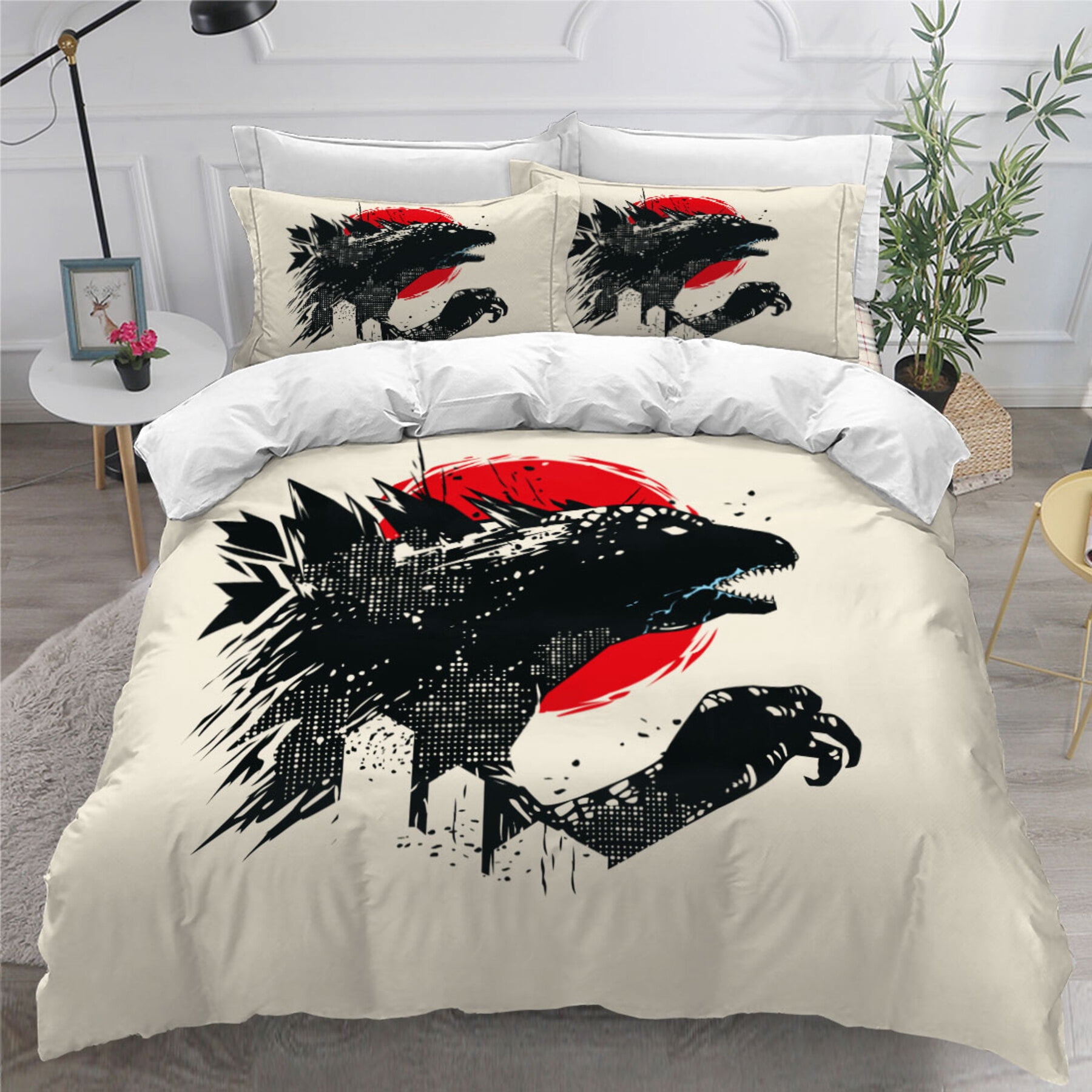 Bold Black and White Bedding Set with Red Sun - Artistic Inspired ...