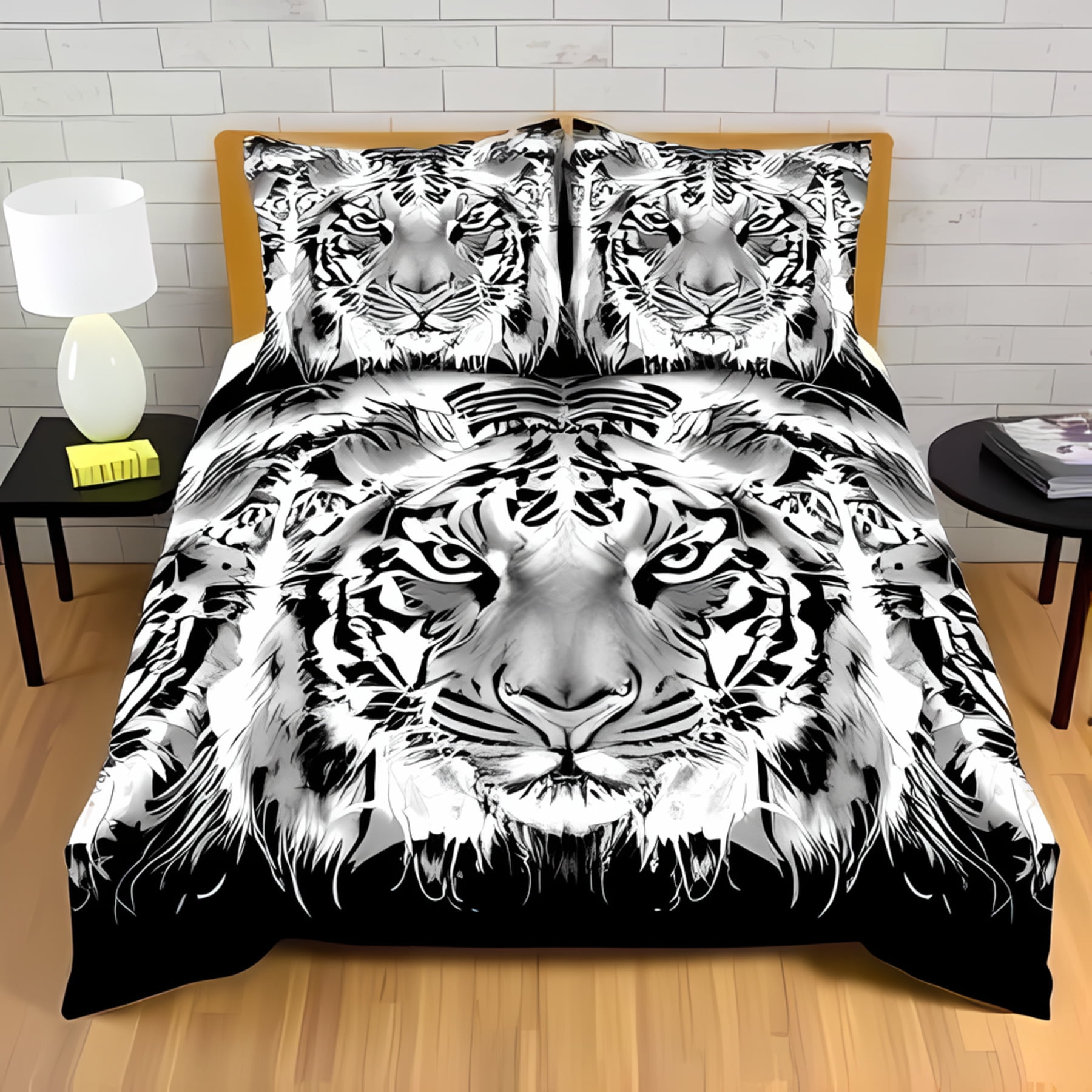 Bold Black and White Tiger Faces Comforter Set Stylish Graphic Bedding ...