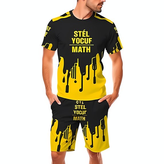 Bold Black and Yellow Dripping Pattern T-Shirt and Shorts Set ...
