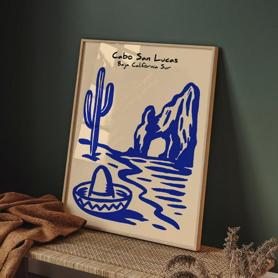 Bold Blue Cabo San Lucas Poster, Mexican Landmark Wall Art Print ...