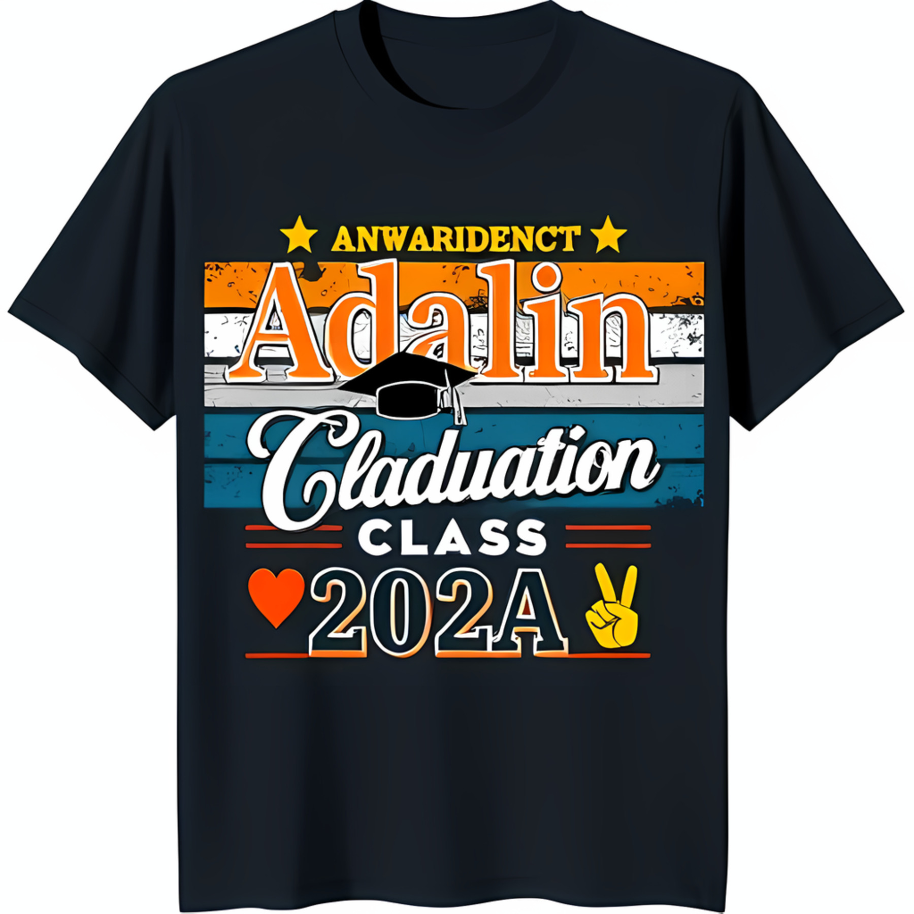 Bold Blue Graduation T-Shirt for Adalin Class of 2024 Design with Heart ...