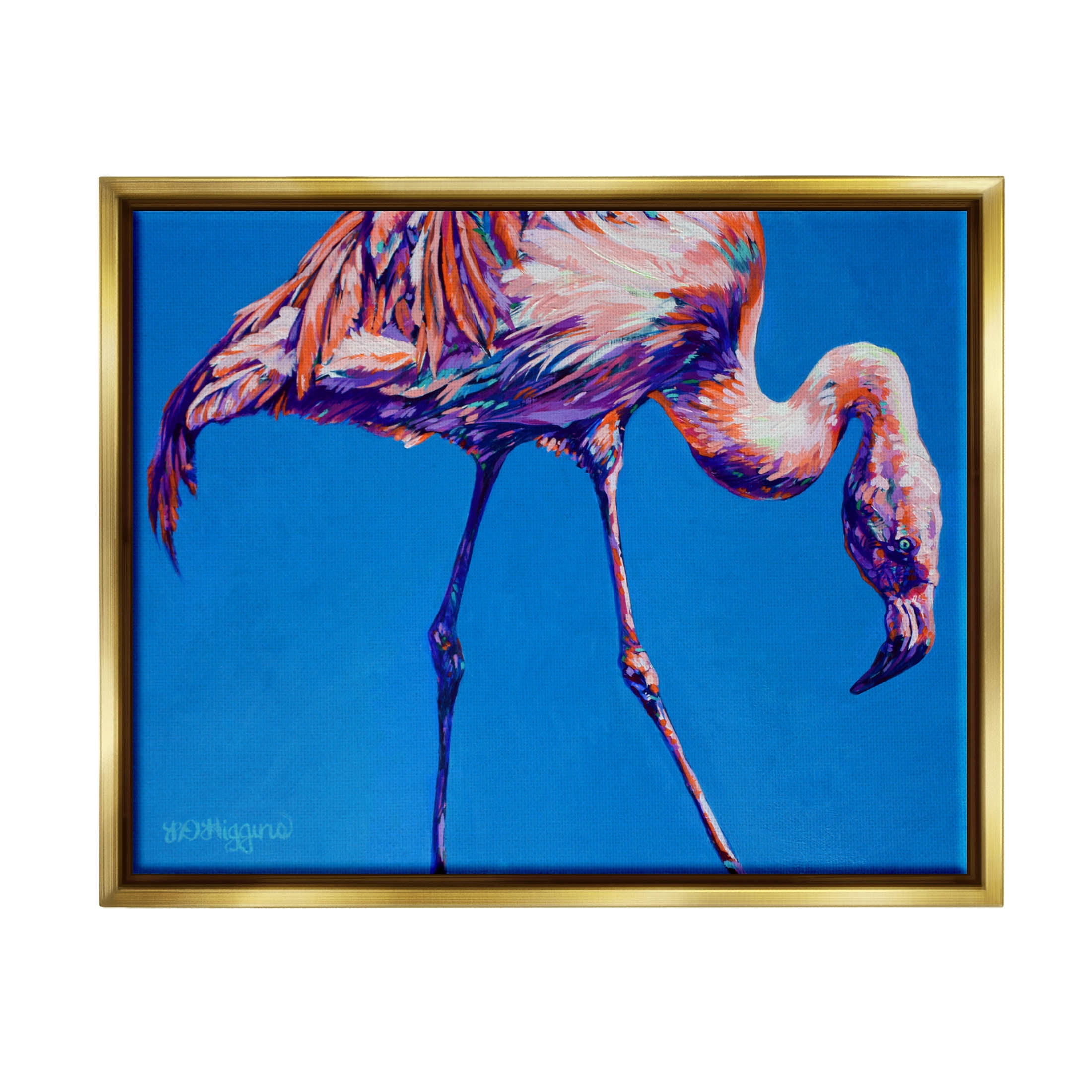 Bold Blue Modern Flamingo Animals & Insects Graphic Art Metallic Gold ...