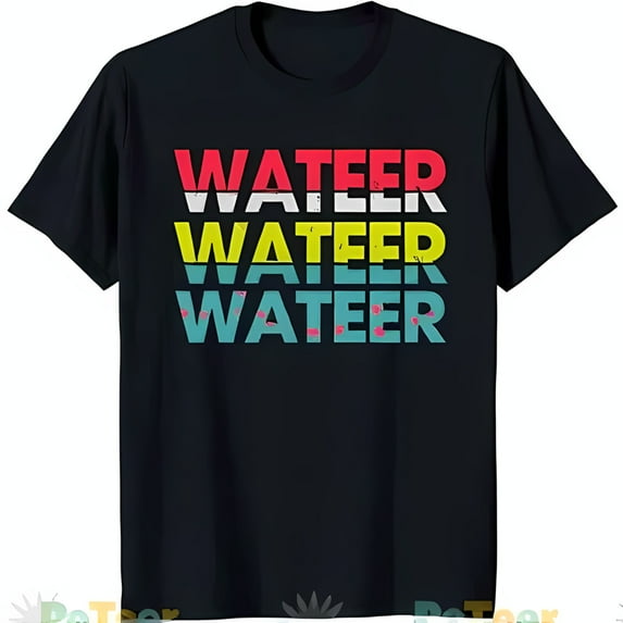 Bold Blue Neck T-Shirt with Colorful 'WATER' Graphic Bands - Walmart.com