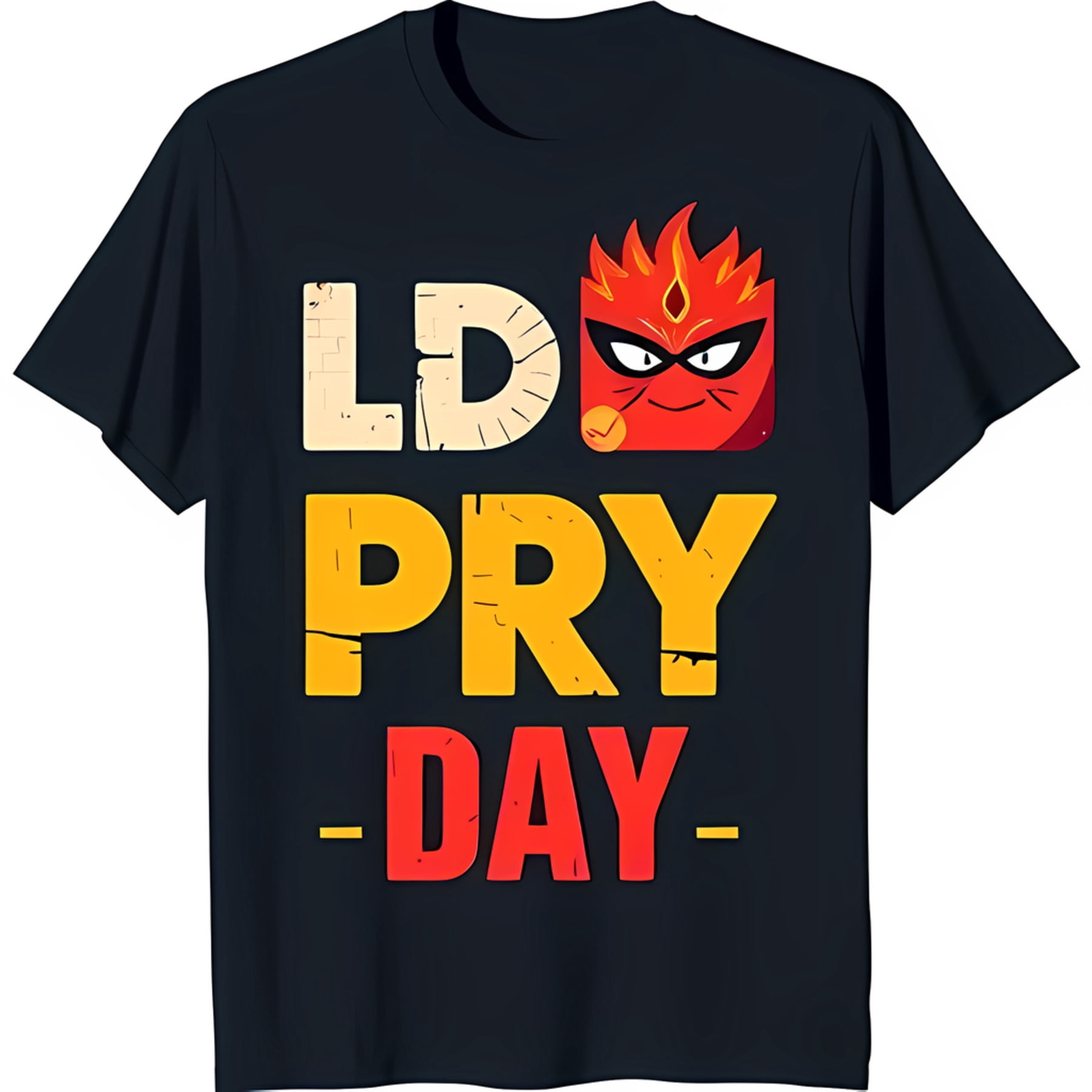 Bold Blue T-Shirt with 'LD PRY DAY ' Graphic Smiling Face Design ...
