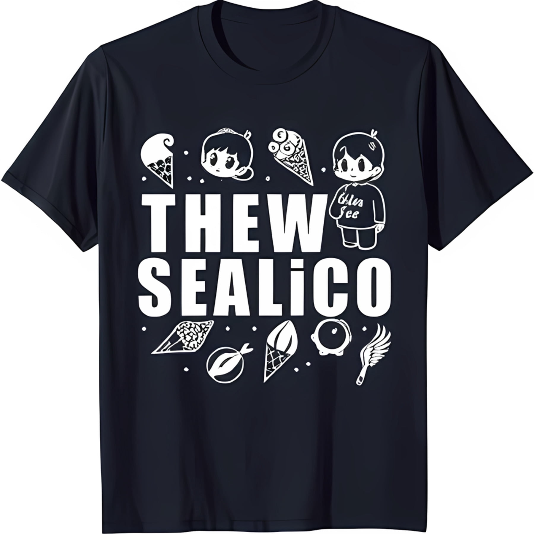 Bold Blue T-Shirt with 'Thew Sealic' Design & Fun Graphics Ice Cream ...