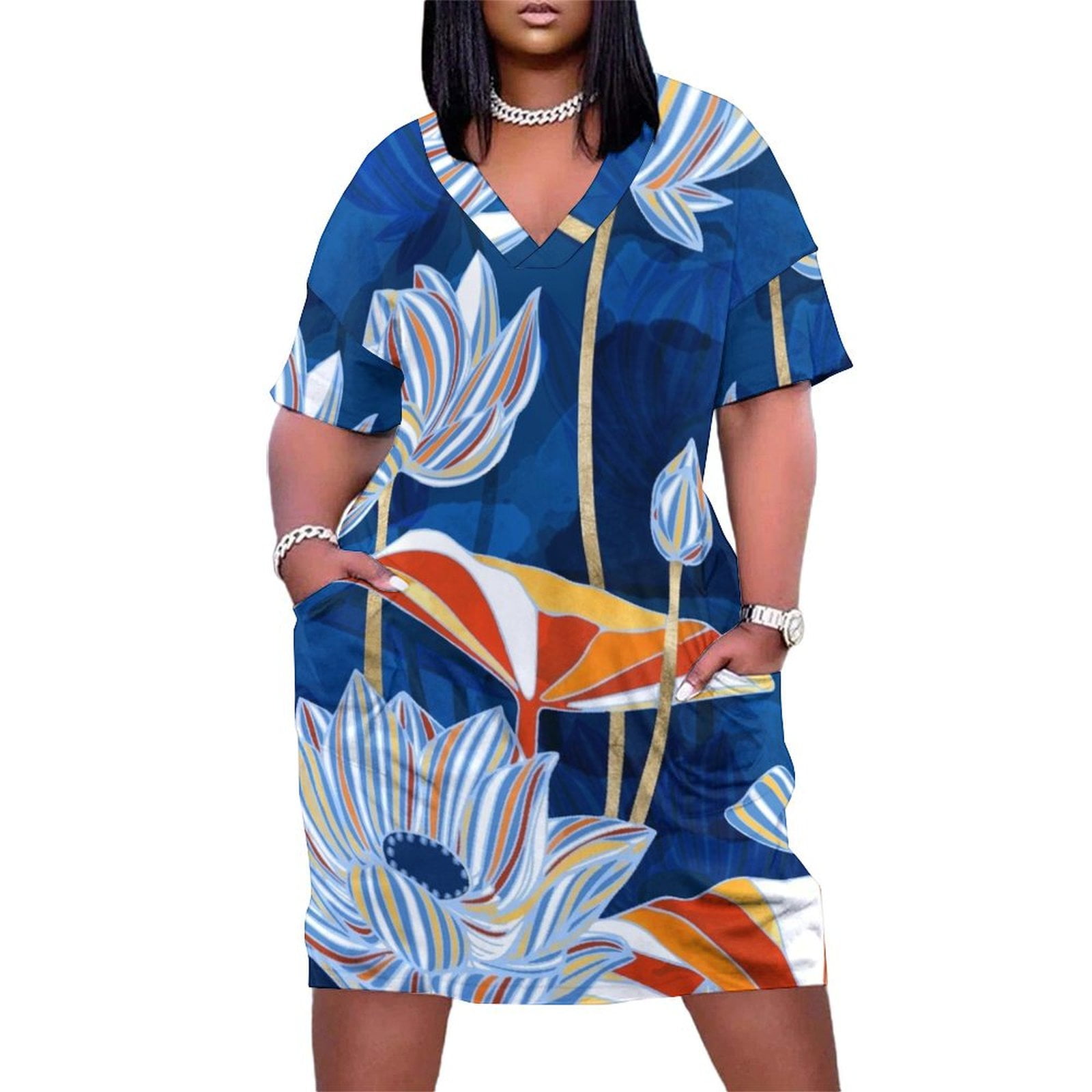 Bold Botanical-vestido holgado con bolsillos para mujer elegante y ...