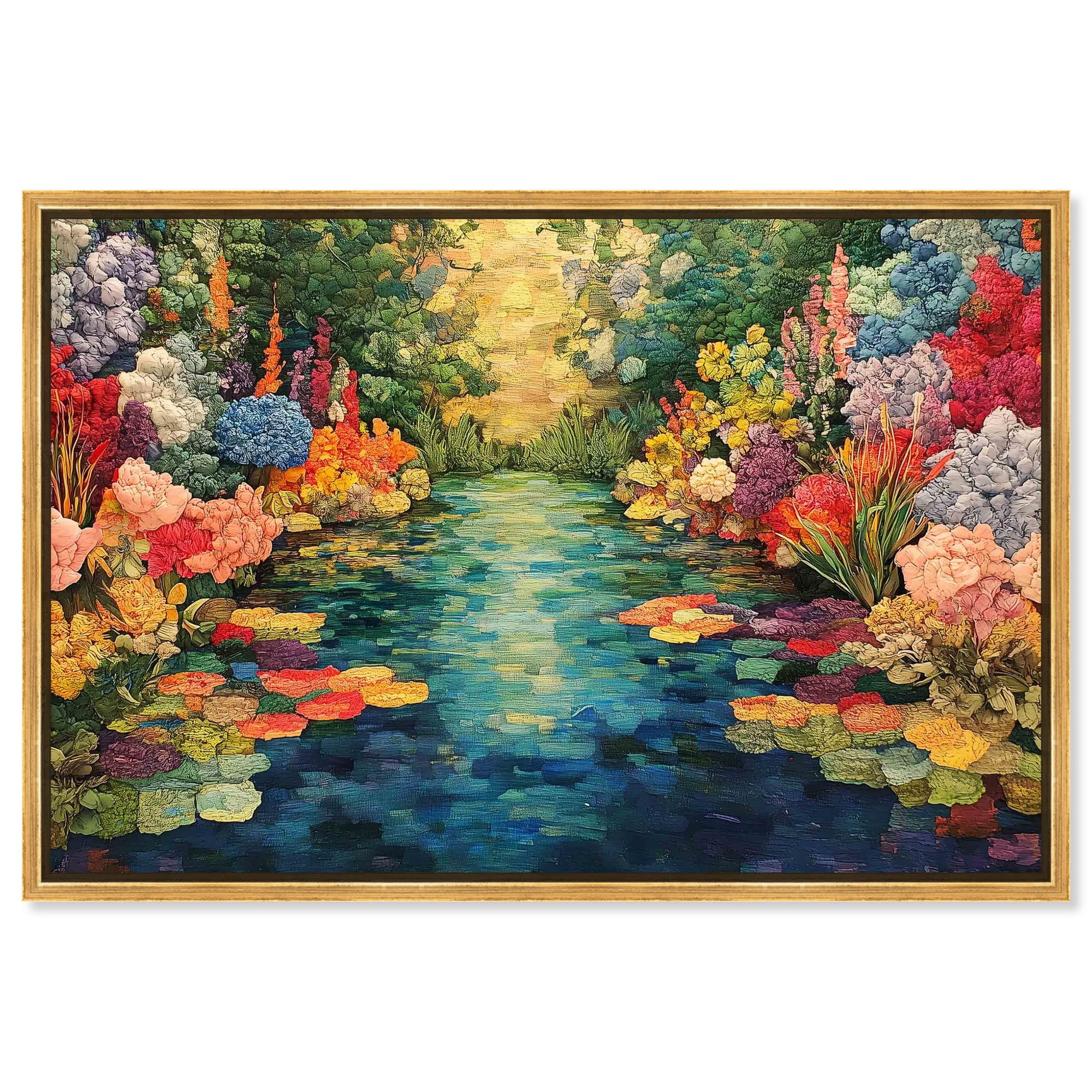 Bold Bright Pond Canvas Autum Landscapes by Art Remedy, Gold Frame, 24 ...