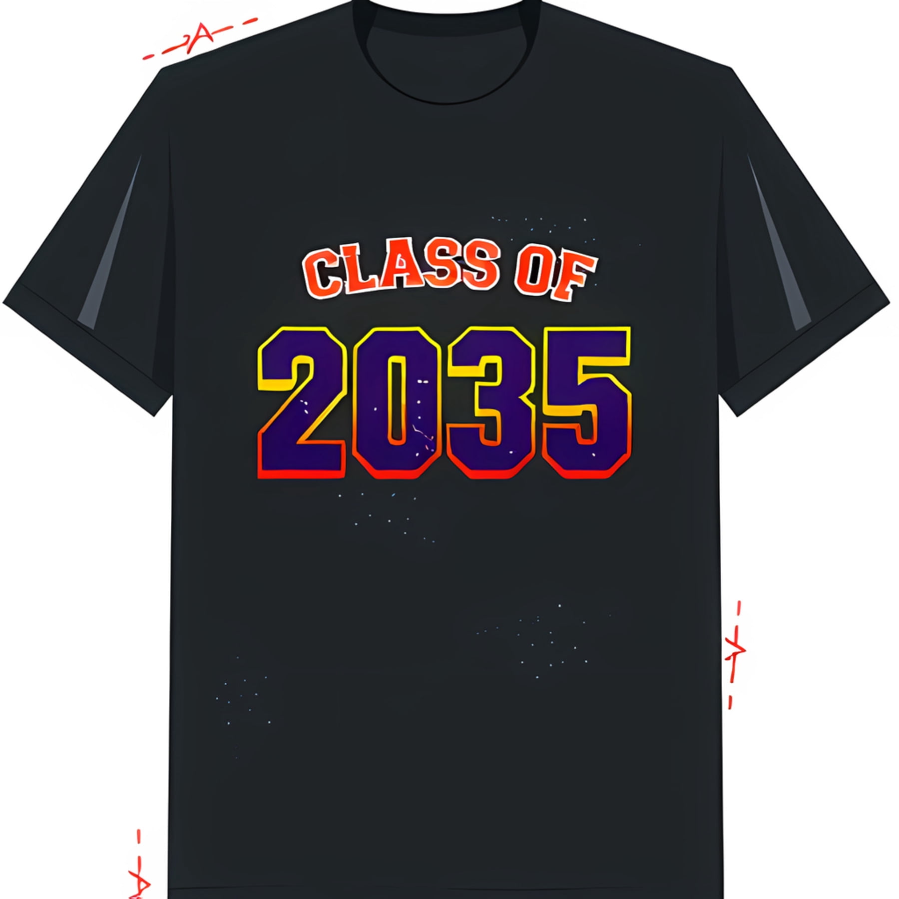 Bold CLASS OF 2035 Black T-Shirt with Red Outline and Fill Design ...