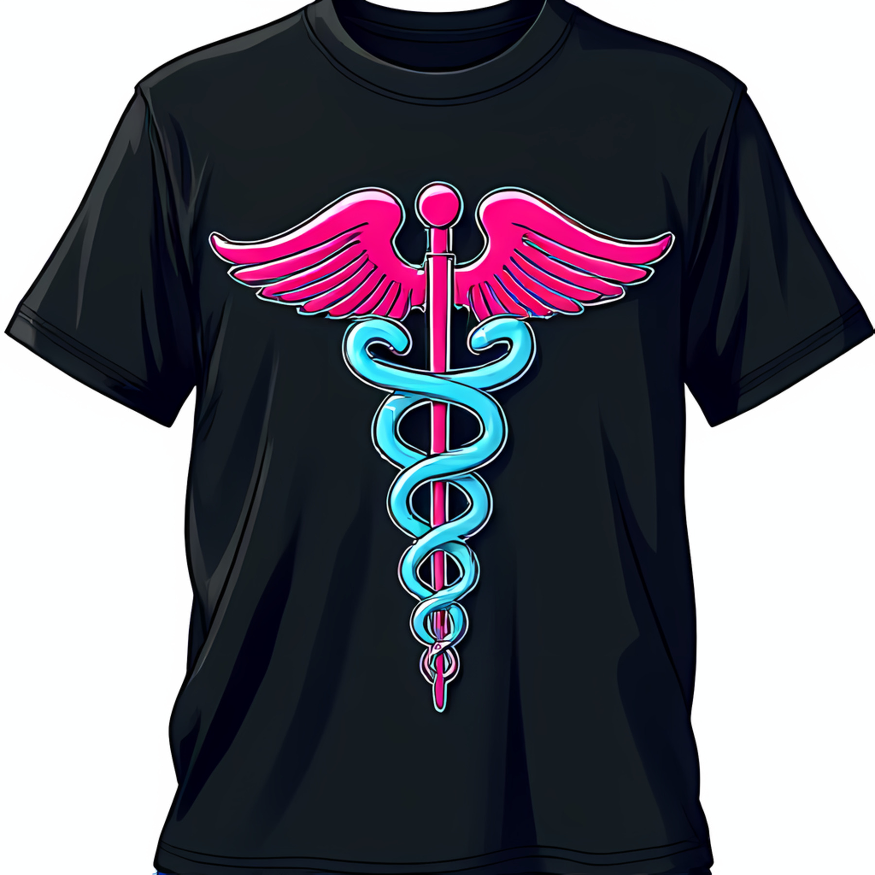 Bold Caduceus Symbol Black T-Shirt Eye Catching Design for Healthcare ...