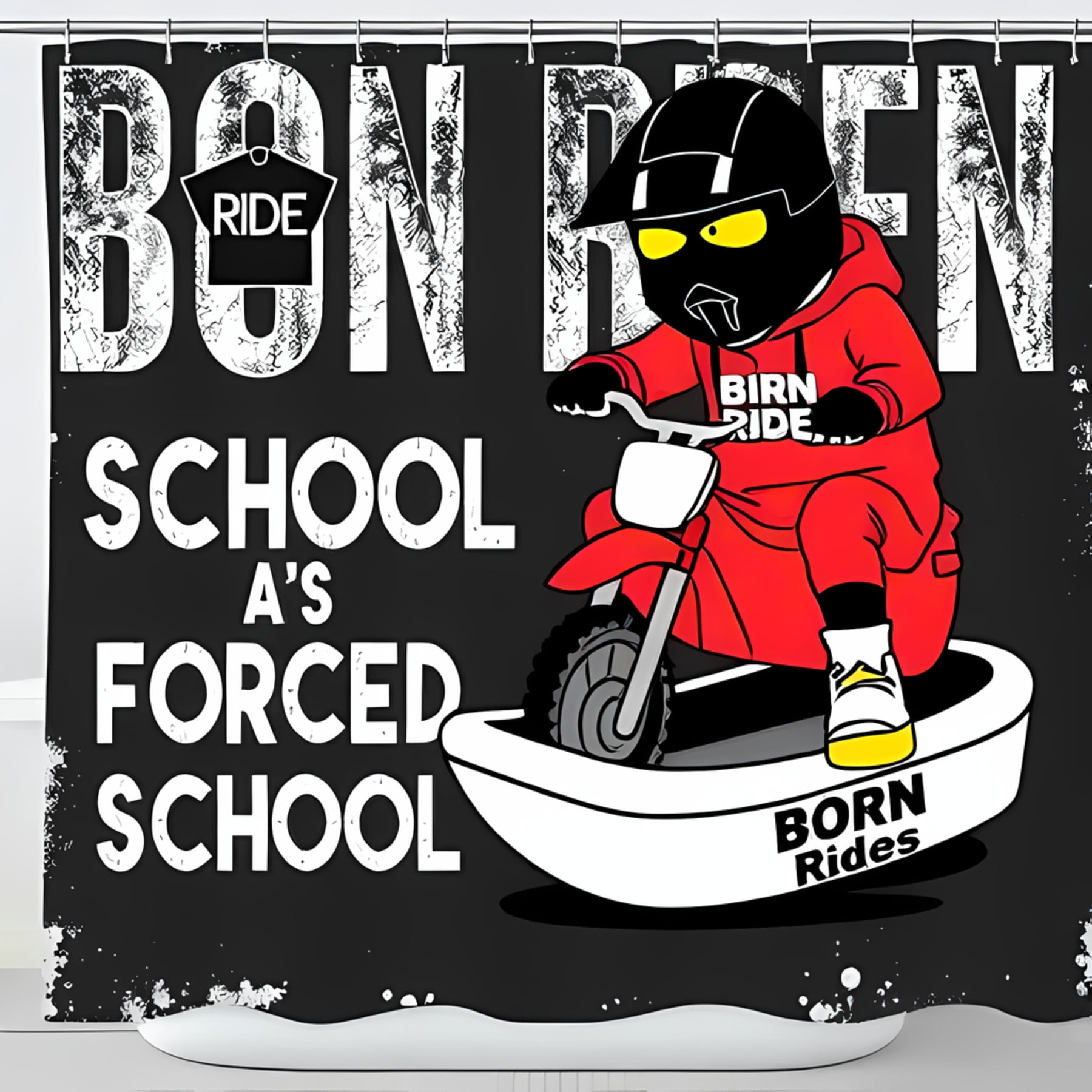 Bold Cartoon Motocross Shower Curtain - in & Racing Suit " BORN RIDE ...