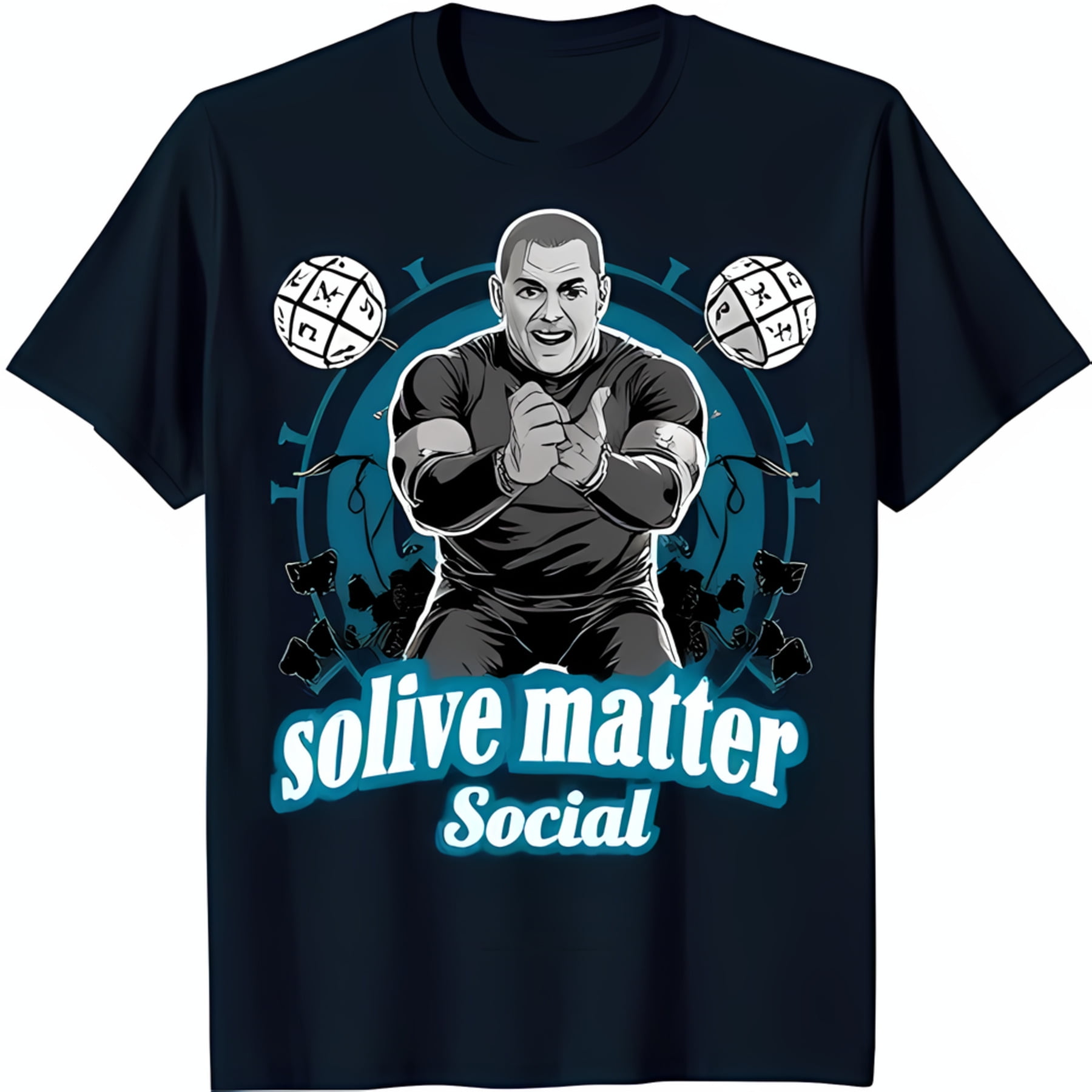 Bold Cartoon Muscle Man with Graphic Blue T-Shirt for Social Solvers ...