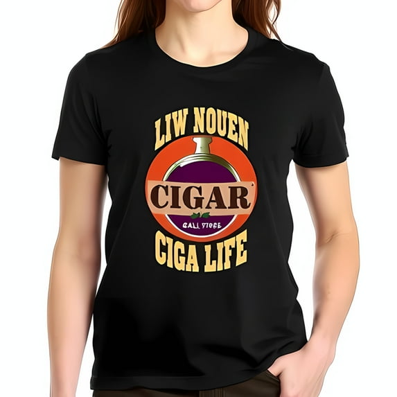 Bold Cigar Theme Cotton Short Sleeve T-Shirt with Colorful " CIGAR ...