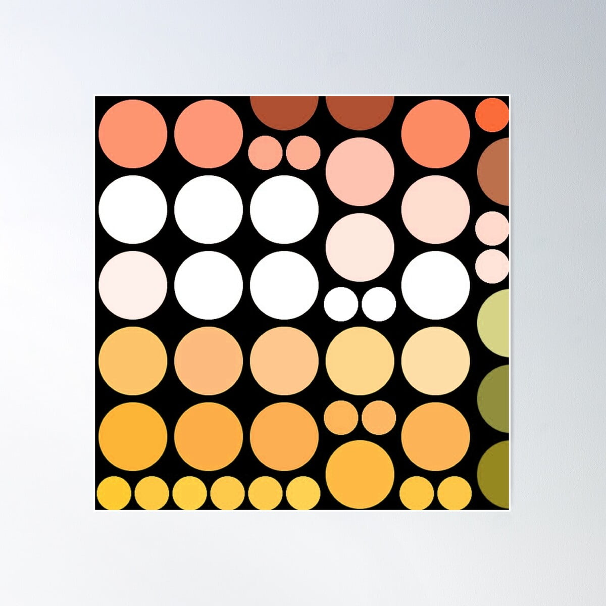 Bold Circles Orange Yellow Peach Lime White On Black Poster Wall Art ...