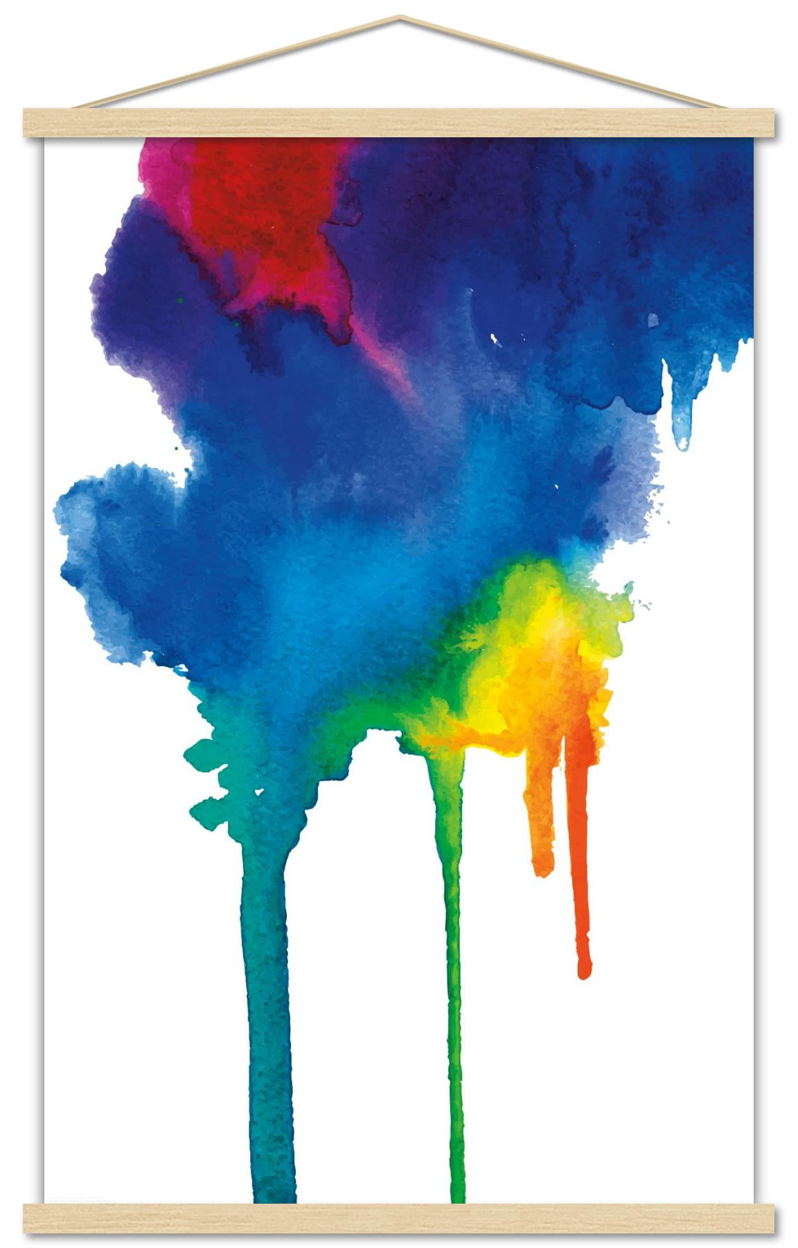Bold Color - Rainbow Watercolor Wall Poster with Wooden Magnetic Frame ...