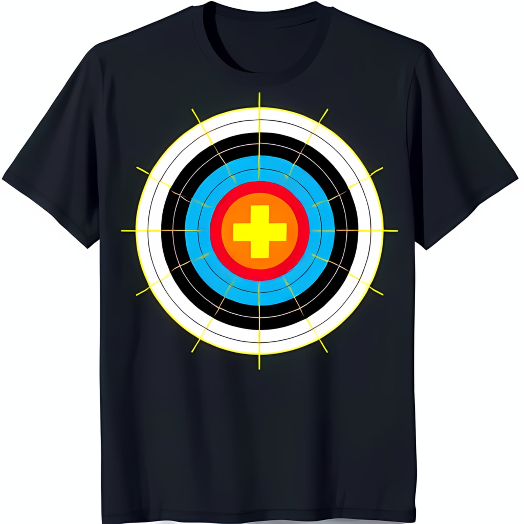 Bold Colorful Archery Target Graphic Black T-Shirt with Yellow ...