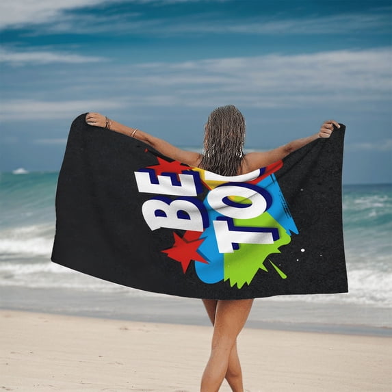 Bold & Colorful Beach Towel with ' BE TOU ' Design - Vibrant Blue & Red ...