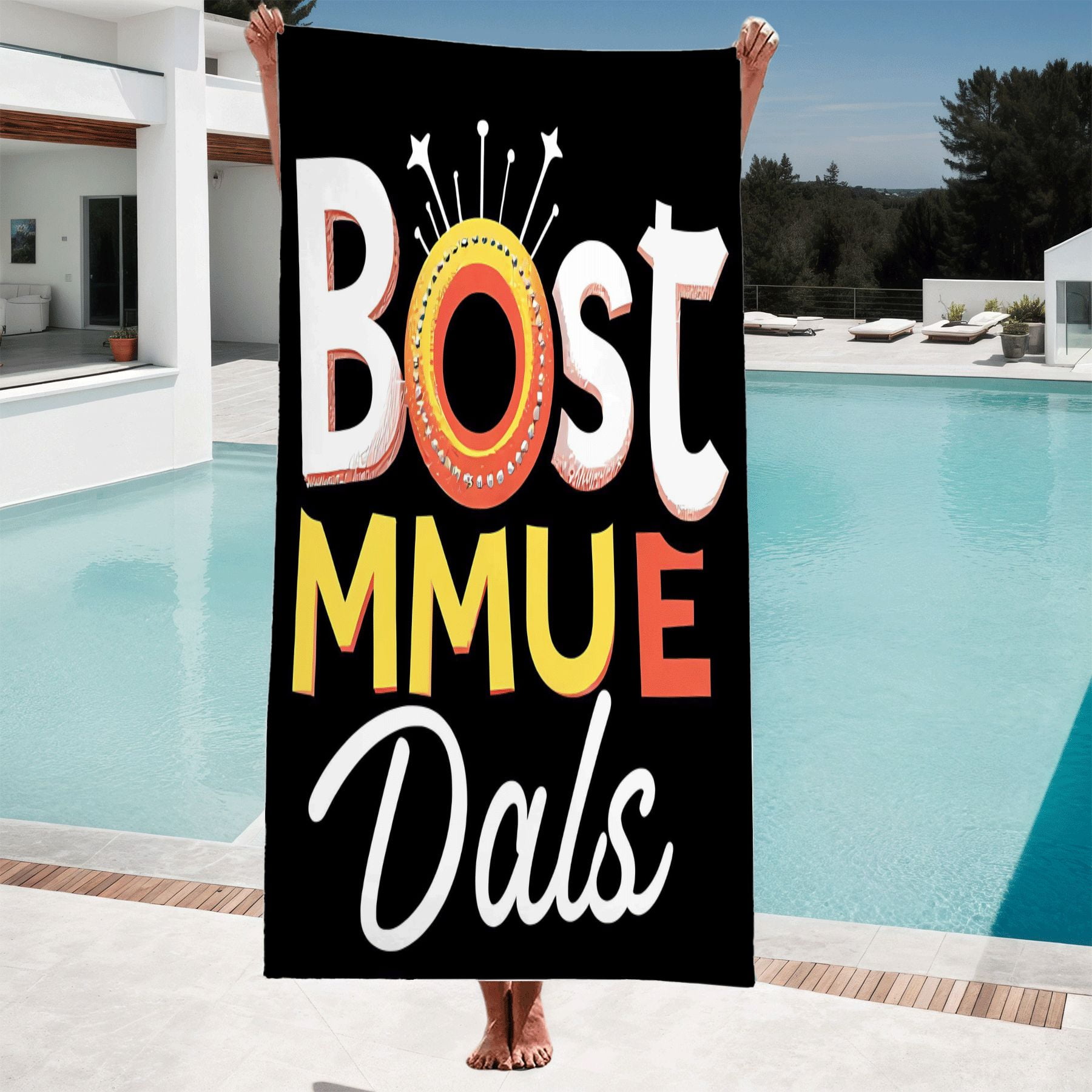 Bold Colorful Beach Towel with ' Bost MMUE Dals ' Design - Vibrant ...