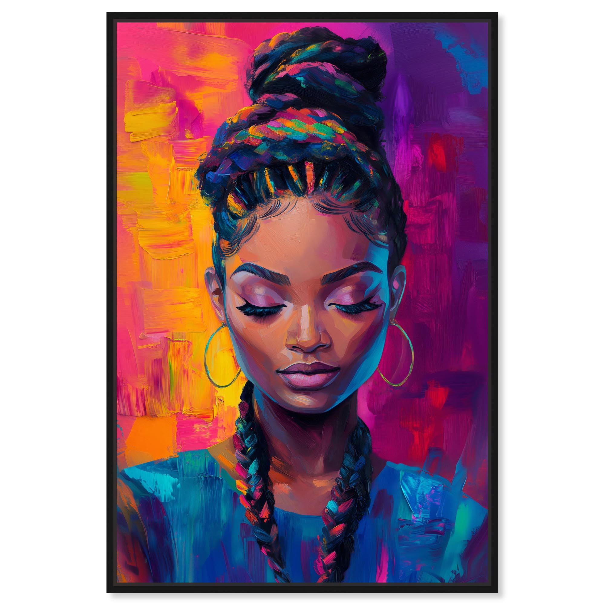 Bold Colorful Braids Canvas Glam Portraits by Art Remedy, Black Frame ...