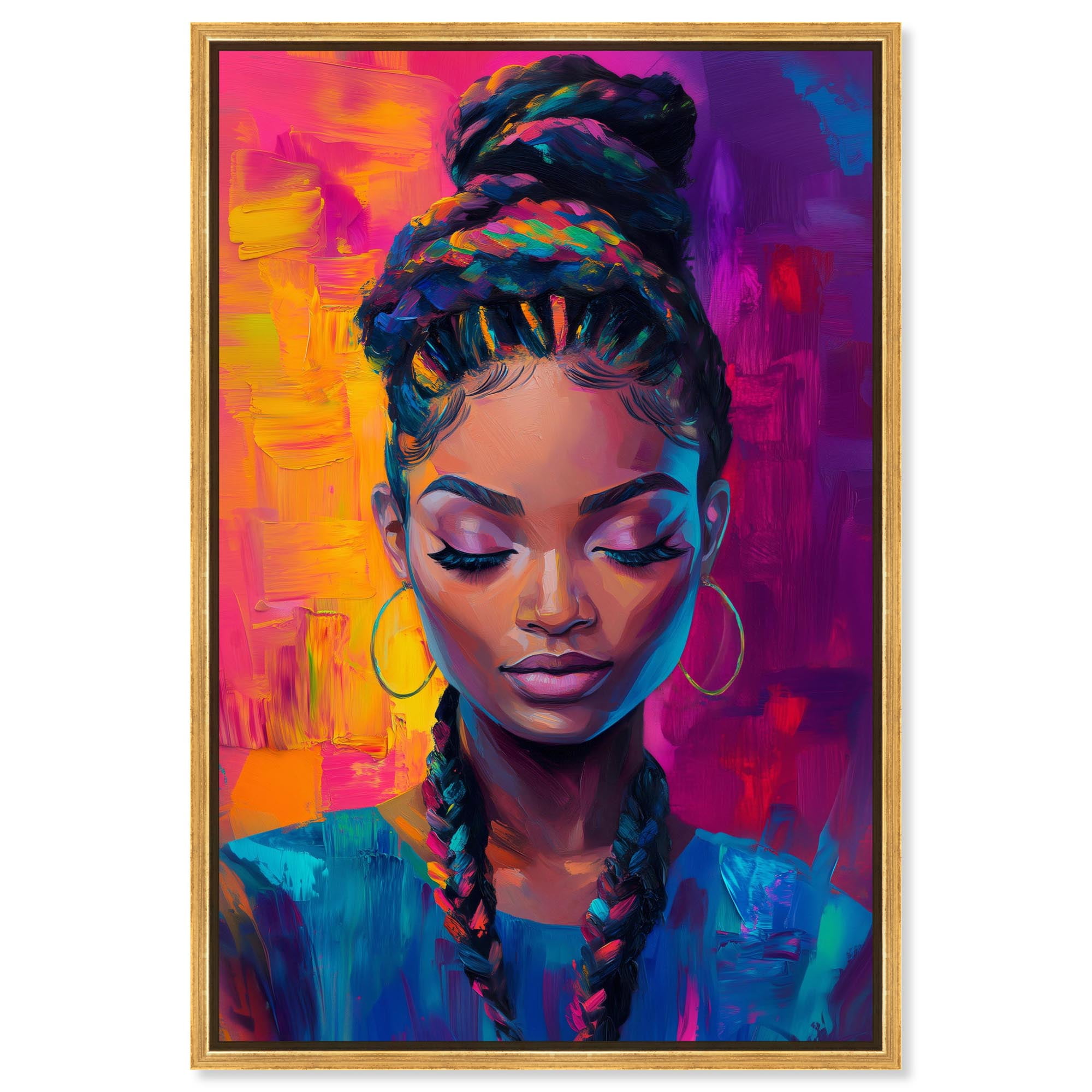 Bold Colorful Braids Canvas Glam Portraits by Art Remedy, Gold Frame ...