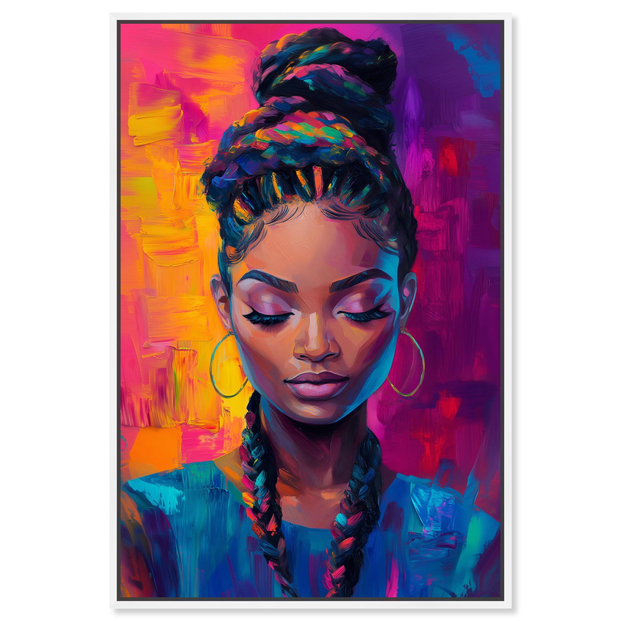 Bold Colorful Braids Canvas Glam Portraits by Art Remedy, White Frame ...