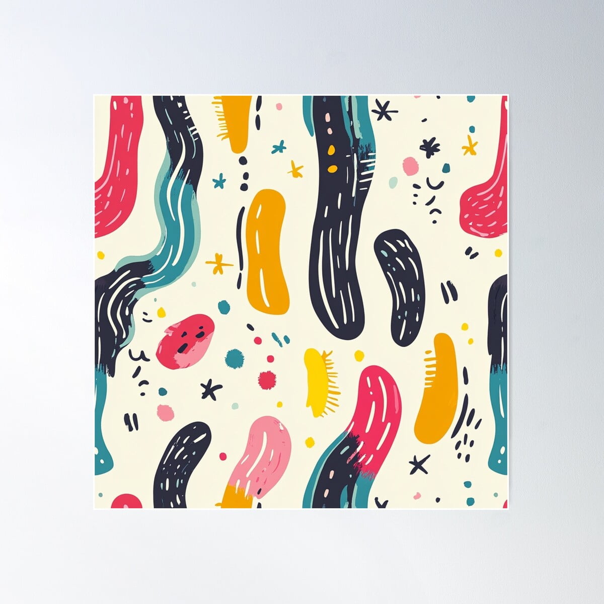 Bold Colorful Line Scribbles | Seamless Artistic Doodle Poster Wall Art ...