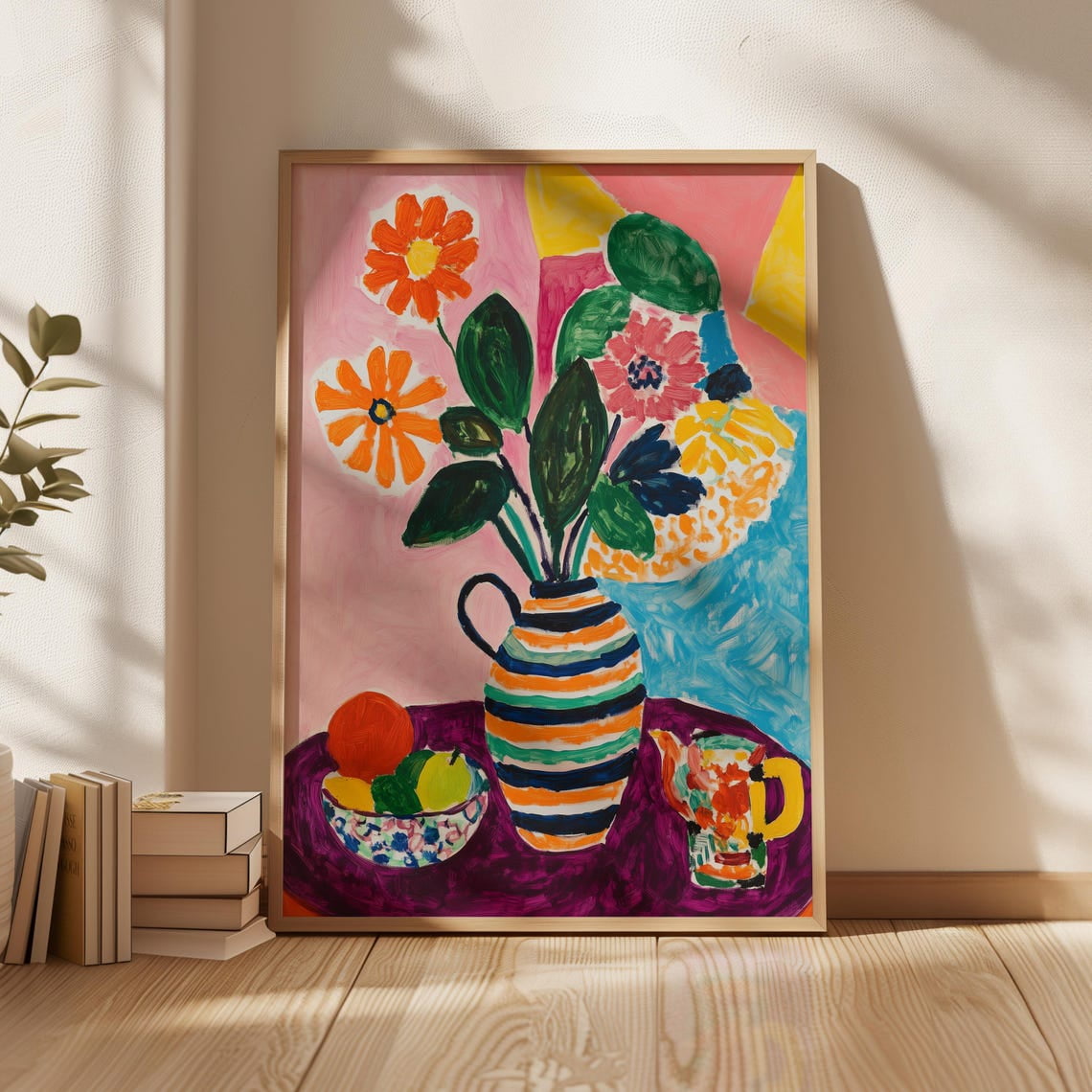 Bold Colorful Print Bright Floral Vasefruit Bowl And Flowers Vibrant ...
