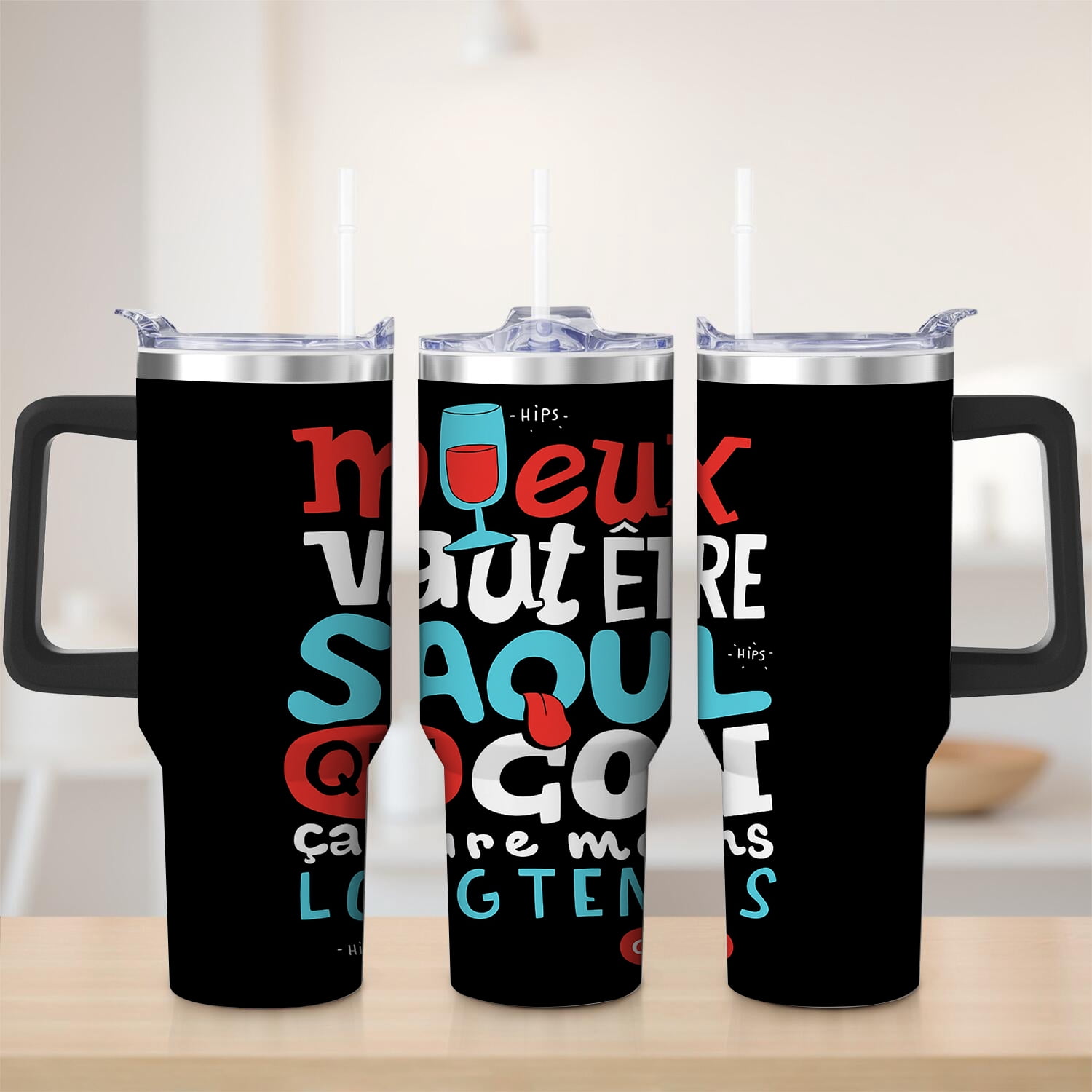 Bold Colorful Text Design Stainless Steel Insulation Mug with Lid and ...