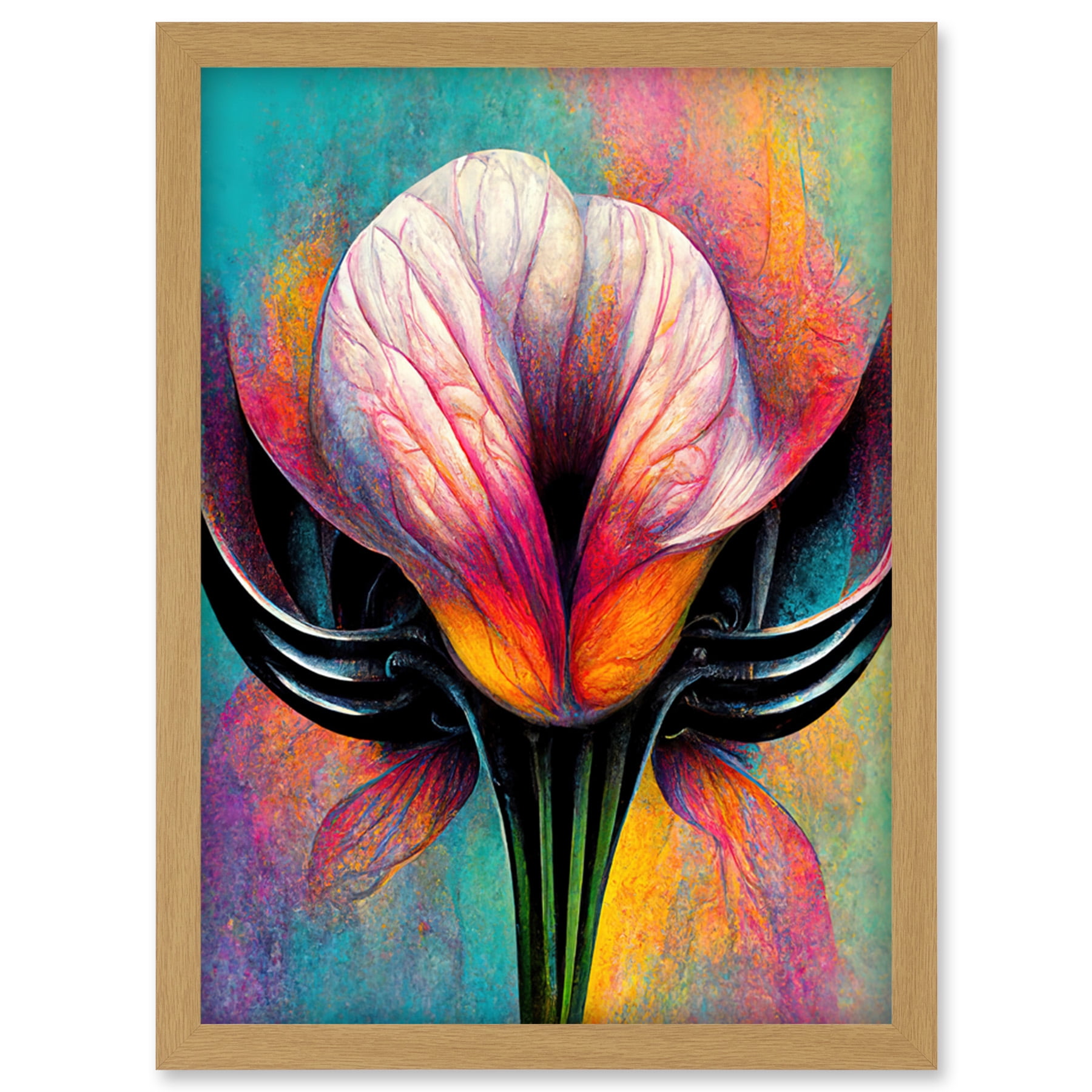 Bold Colourful Abstract Lotus Flower Artwork Framed Wall Art Print A4 ...