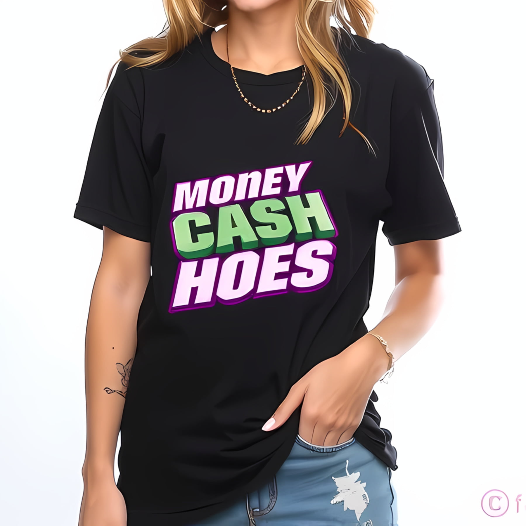 Bold Cotton Short Sleeve T-Shirt for Women - " MONEY CASH HOES ...