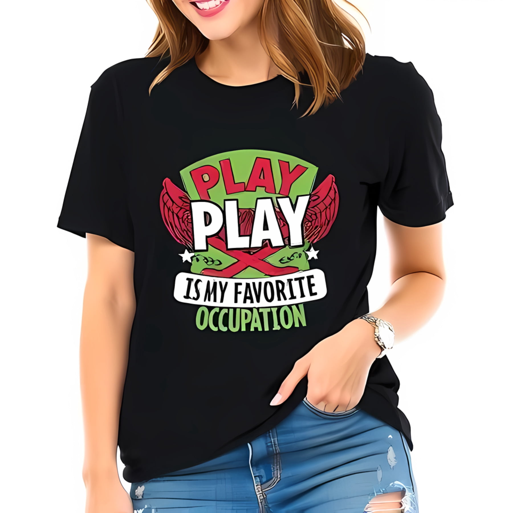 Bold Cotton Short Sleeve T-Shirt with " PLAY IS MY FAVORITE OCCUPATION ...