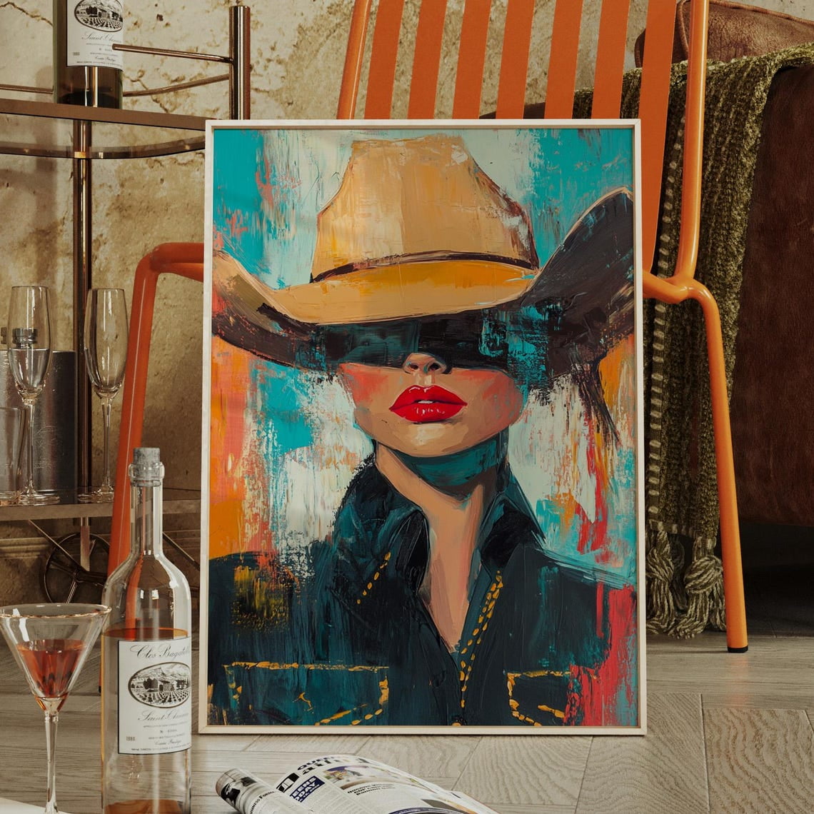 Bold Cowgirl Portrait Wall Art – Colorful Western Woman Painting ...