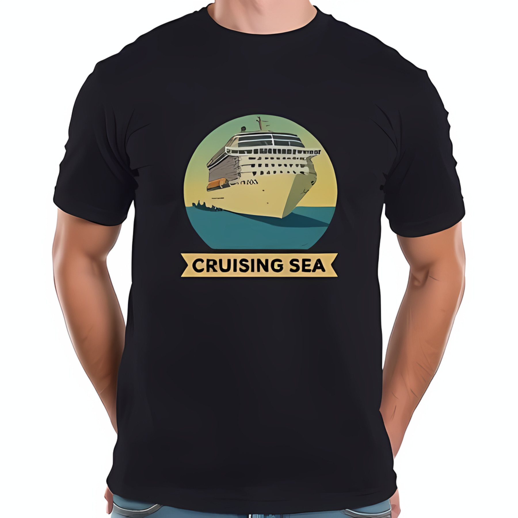 Bold Cruise Ship Design Cotton Short Sleeve T-Shirt - Vibrant Oceanic ...