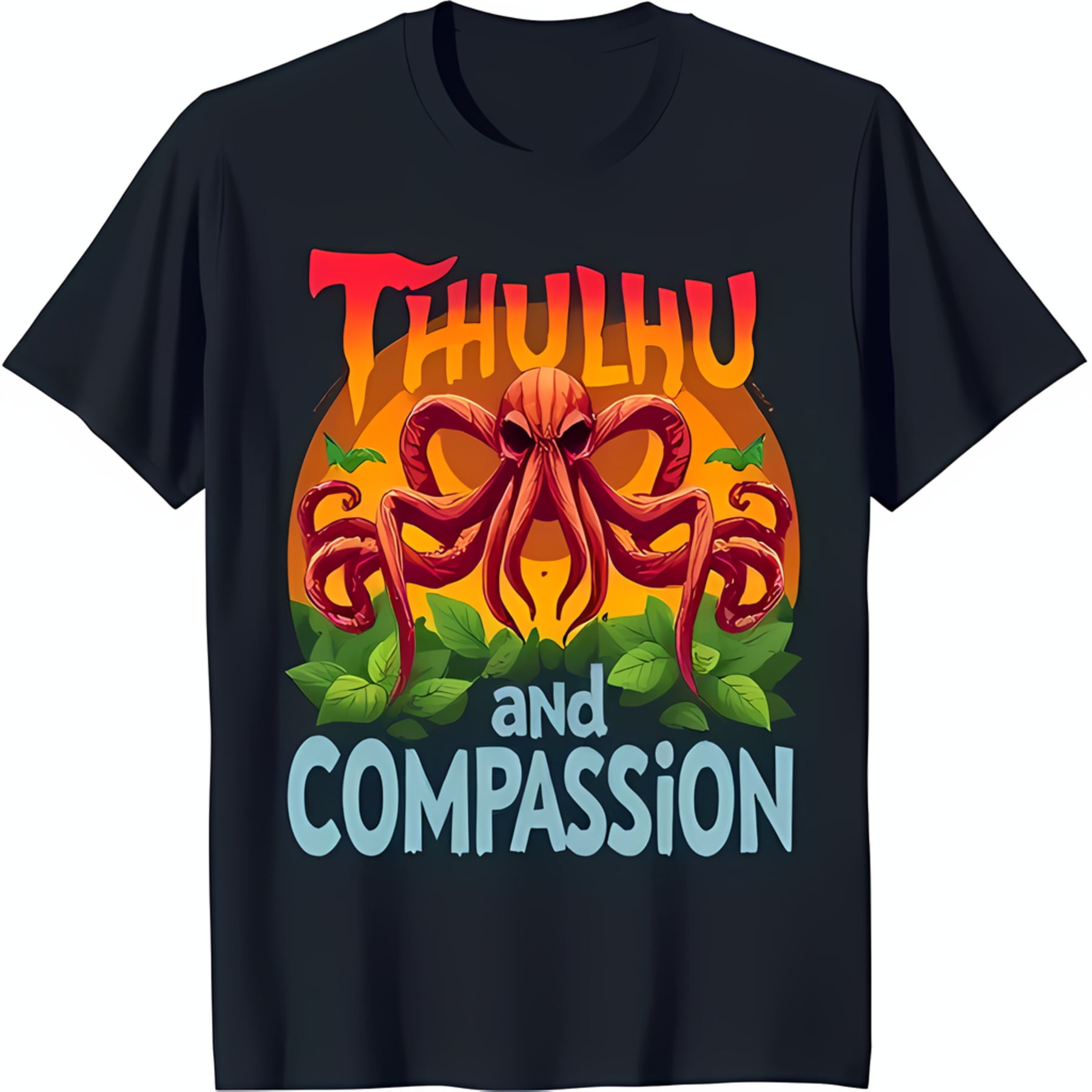 Bold Cthulhu Graphic Black T-Shirt with Playful Nature Design & 'and ...