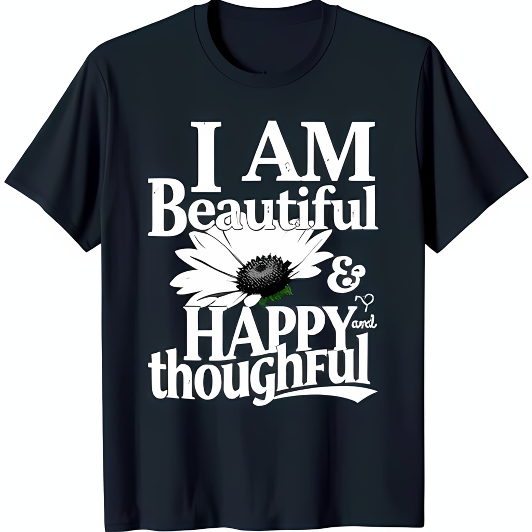 Bold Cursive Graphic Tee: 'I AM Beautiful & Happy' with Daisy Design ...