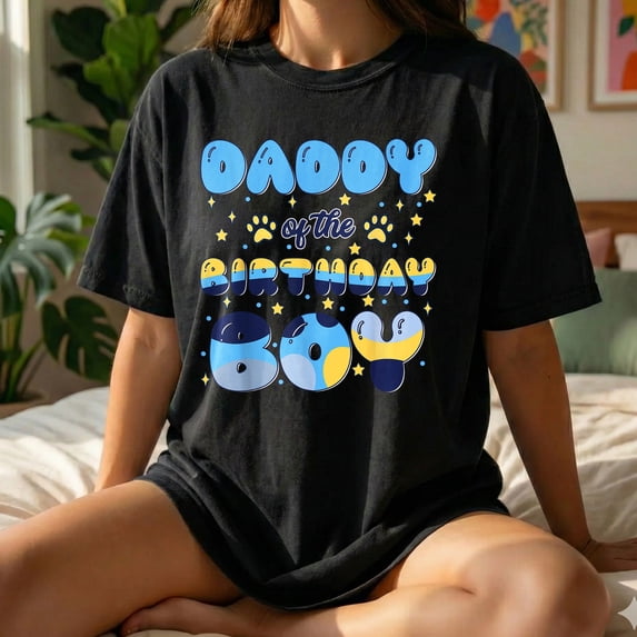 Bold Daddy of The Birthday Blue Dog Theme Comfort Colors T-Shirt for ...