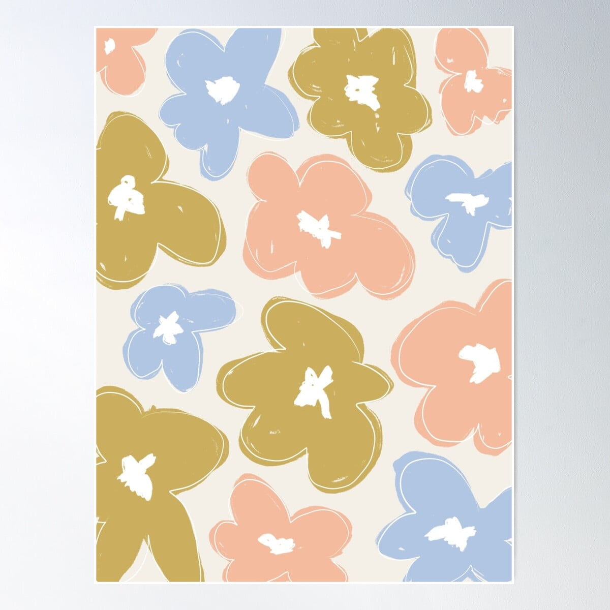 Bold Daisies Pattern In Spring Colors - Peach, Light Blue And Ocher ...