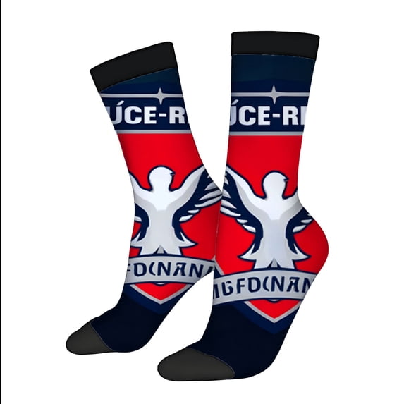 Bold Dark Blue Socks with Red & White Emblem Featuring a White Bird ...