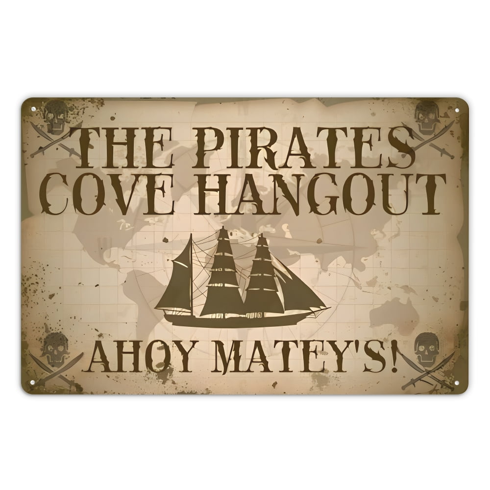 Bold Design | Pirate Cove Hangout Metal Tin Sign – Vintage Nautical ...