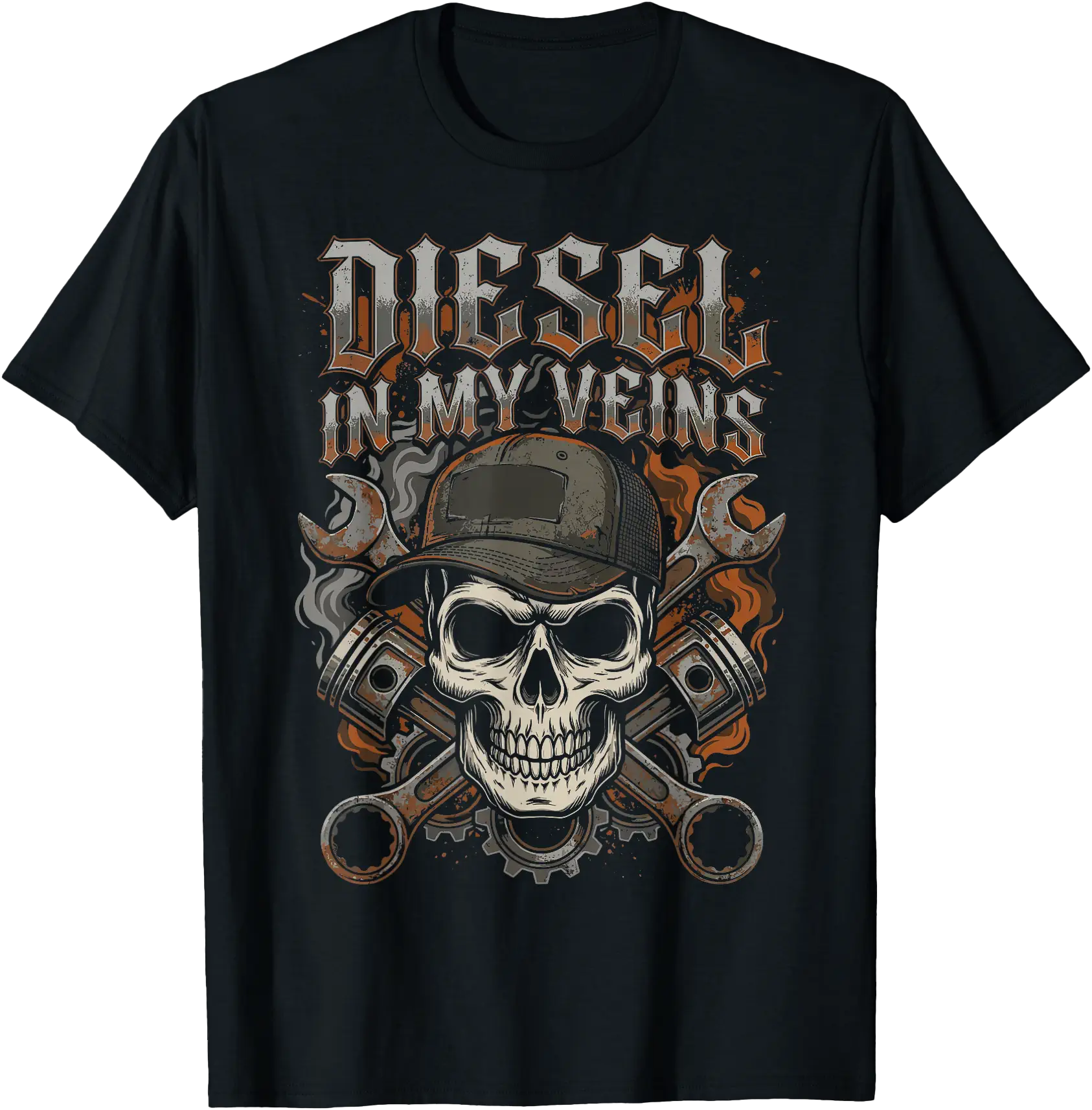 Bold Diesel Mechanic Themed Skull & Tools Graphic T-Shirt for Truck ...