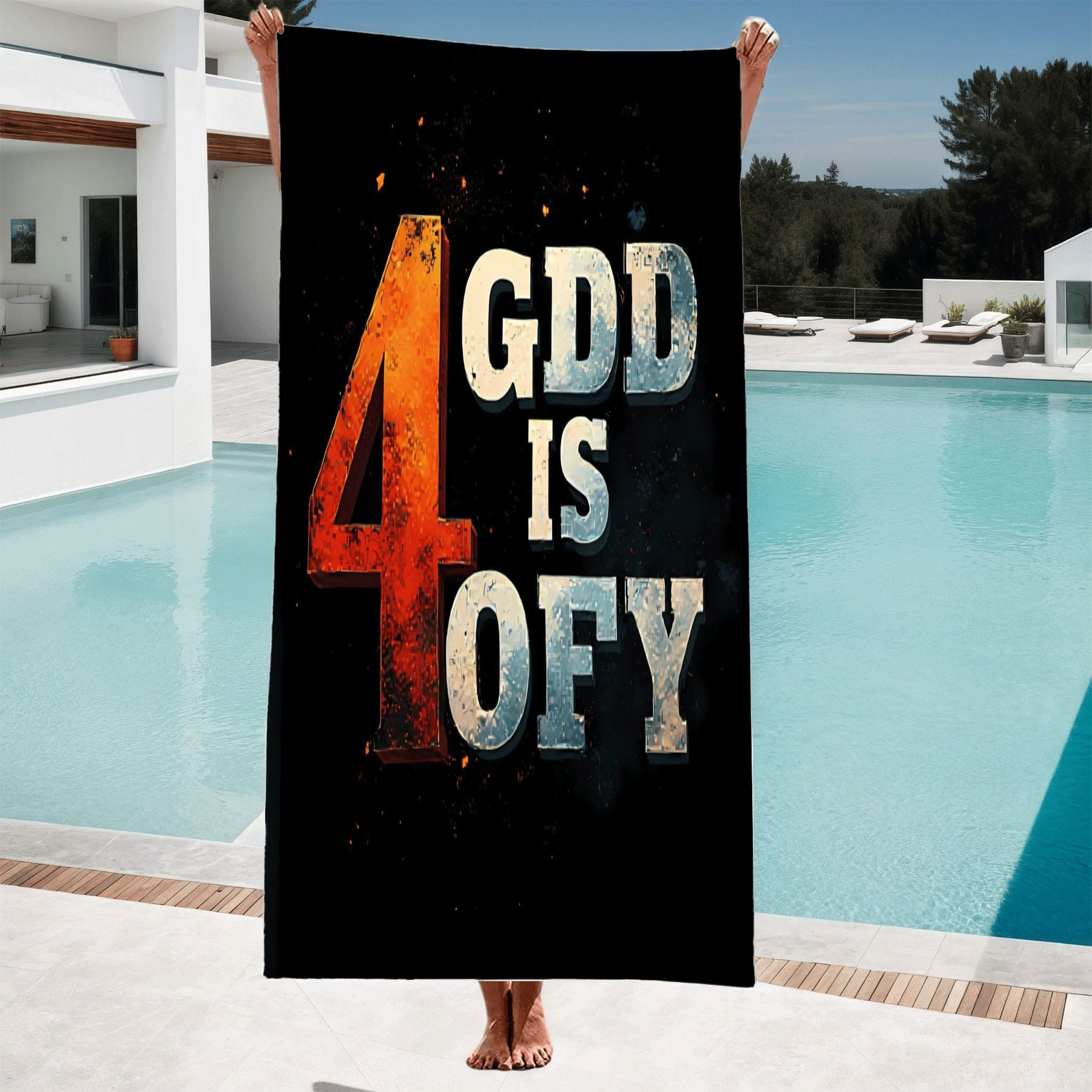 Bold Distressed Text Beach Towel - " 4 GDD is OFY " - Stylish Orange ...