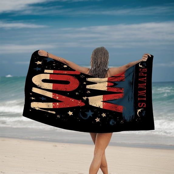 Bold Distressed Text Beach Towel - " VOLUME " with Star Pattern Perfect ...