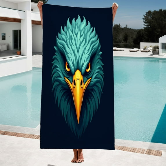 Bold Eagle Head Design Beach Towel - Fierce & Majestic Teal & Green ...
